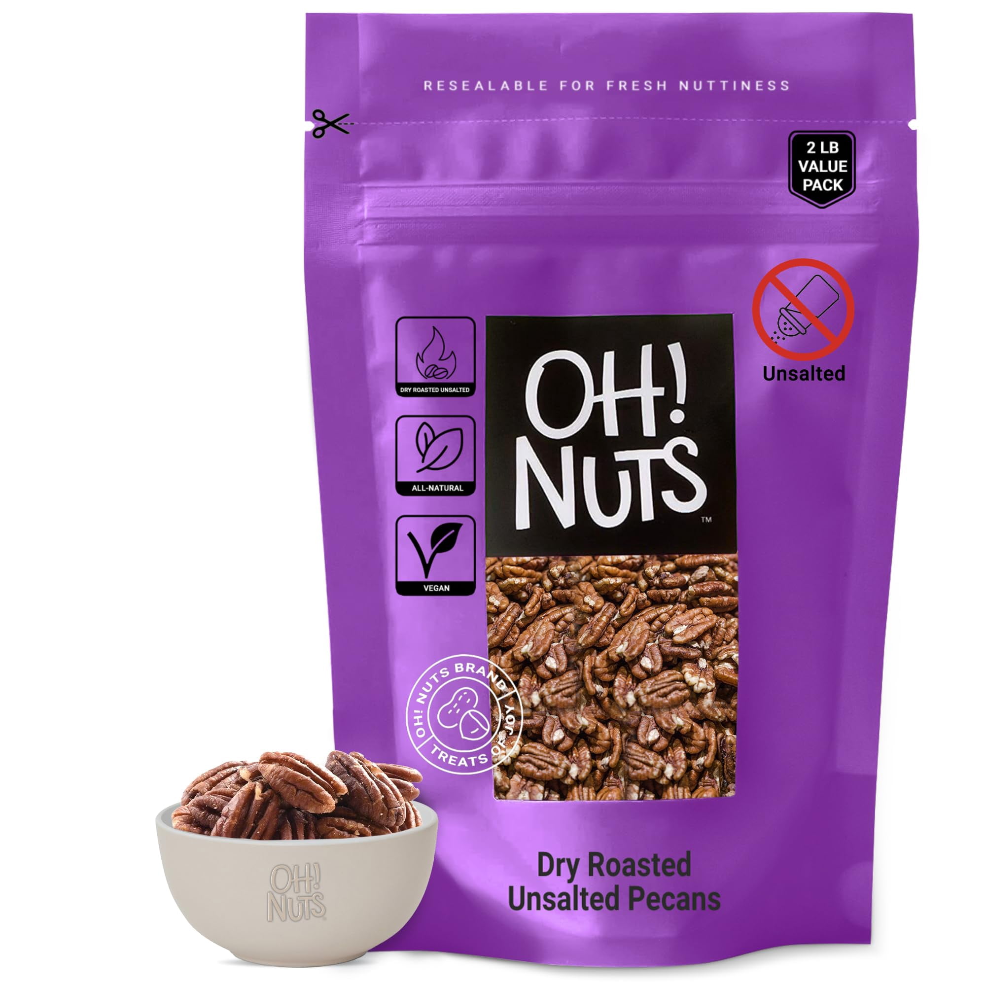 Oh! Nuts Pecans Dry DEF29 Roasted Unsalted - Kosher, Oil-Free, All ...