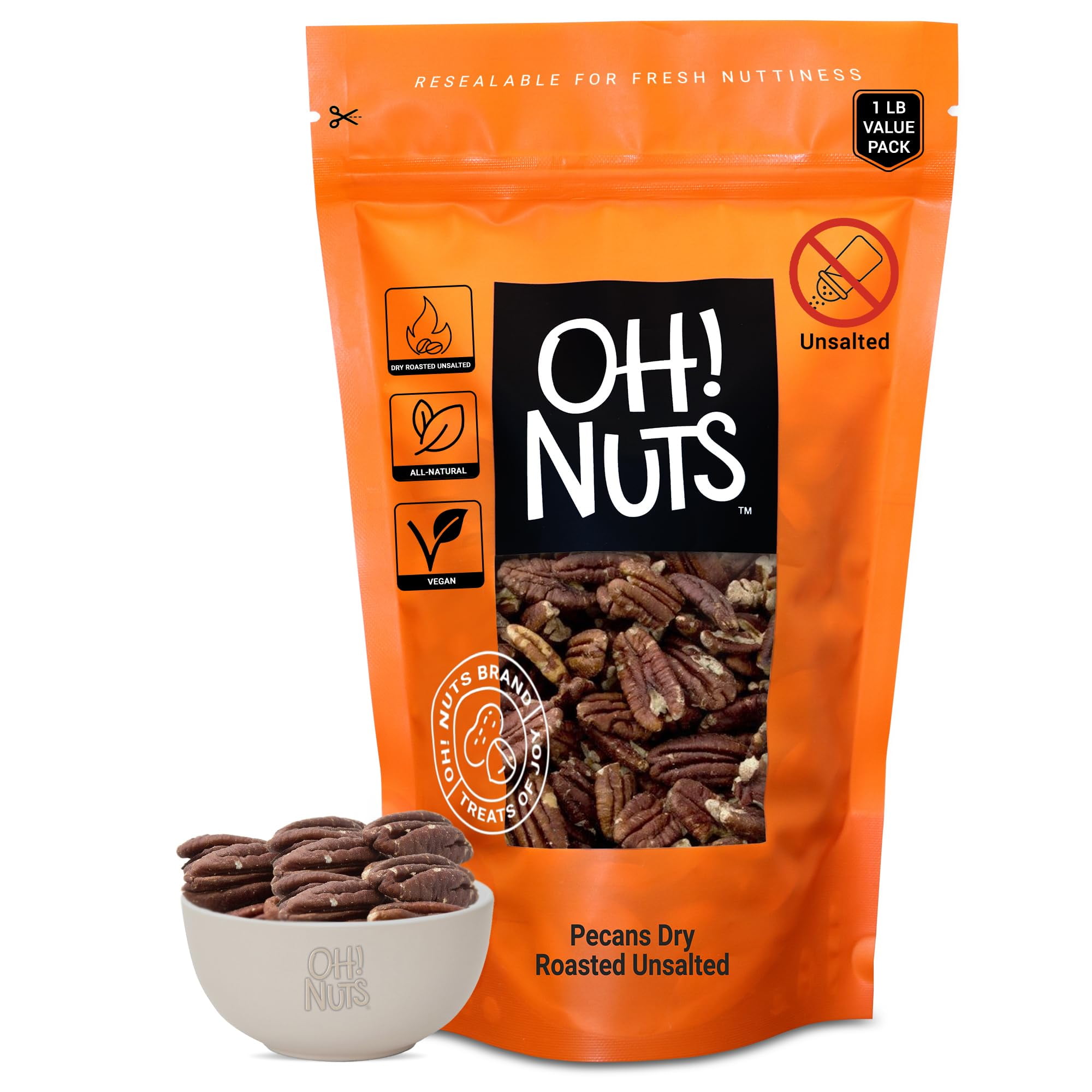 Oh! Nuts Pecans Dry Roasted Unsalted - Kosher, Oil-Free, All Natural ...