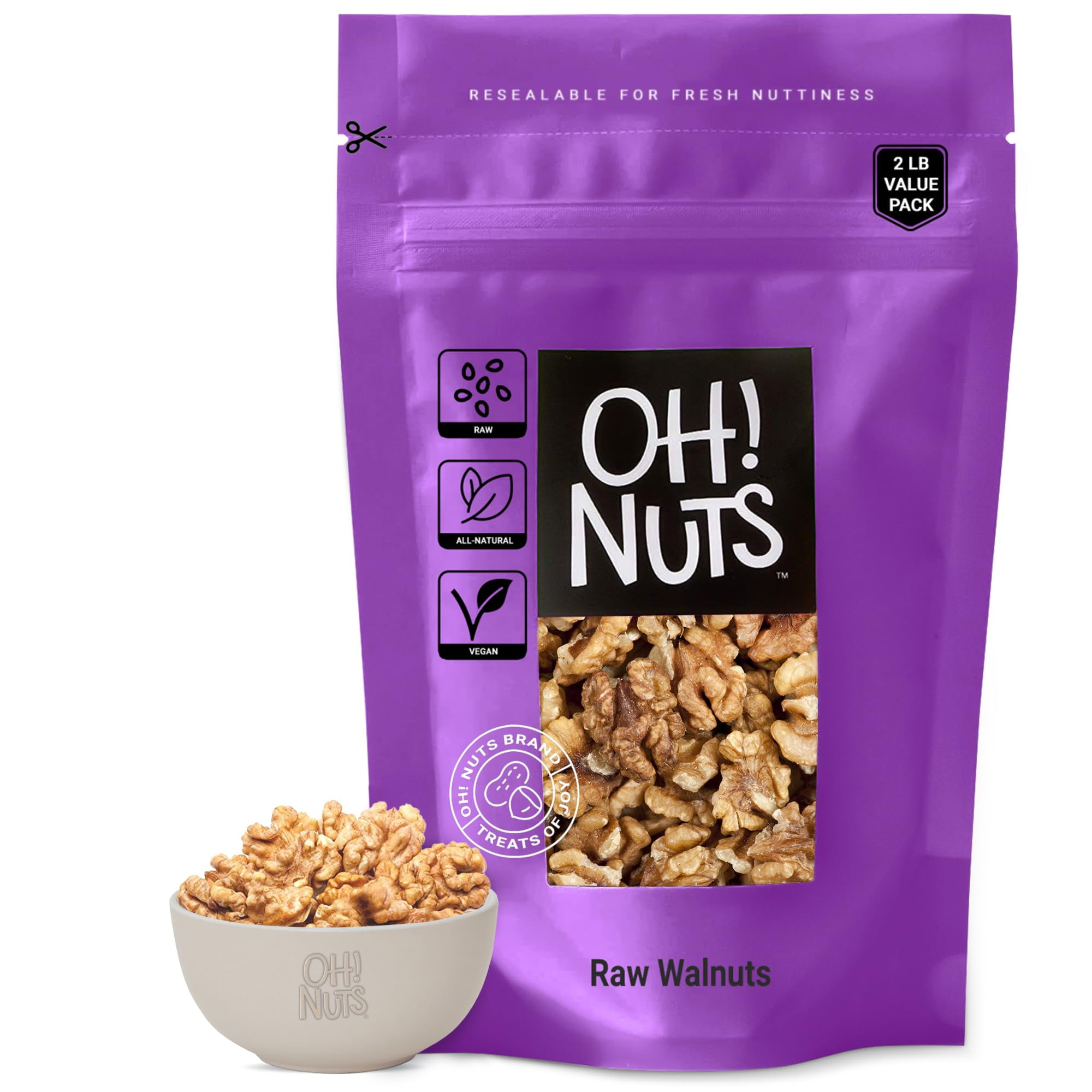 Oh! Nuts Raw Walnuts SBF3 2lb Bulk Bag - Unshelled Mix of Chandler ...