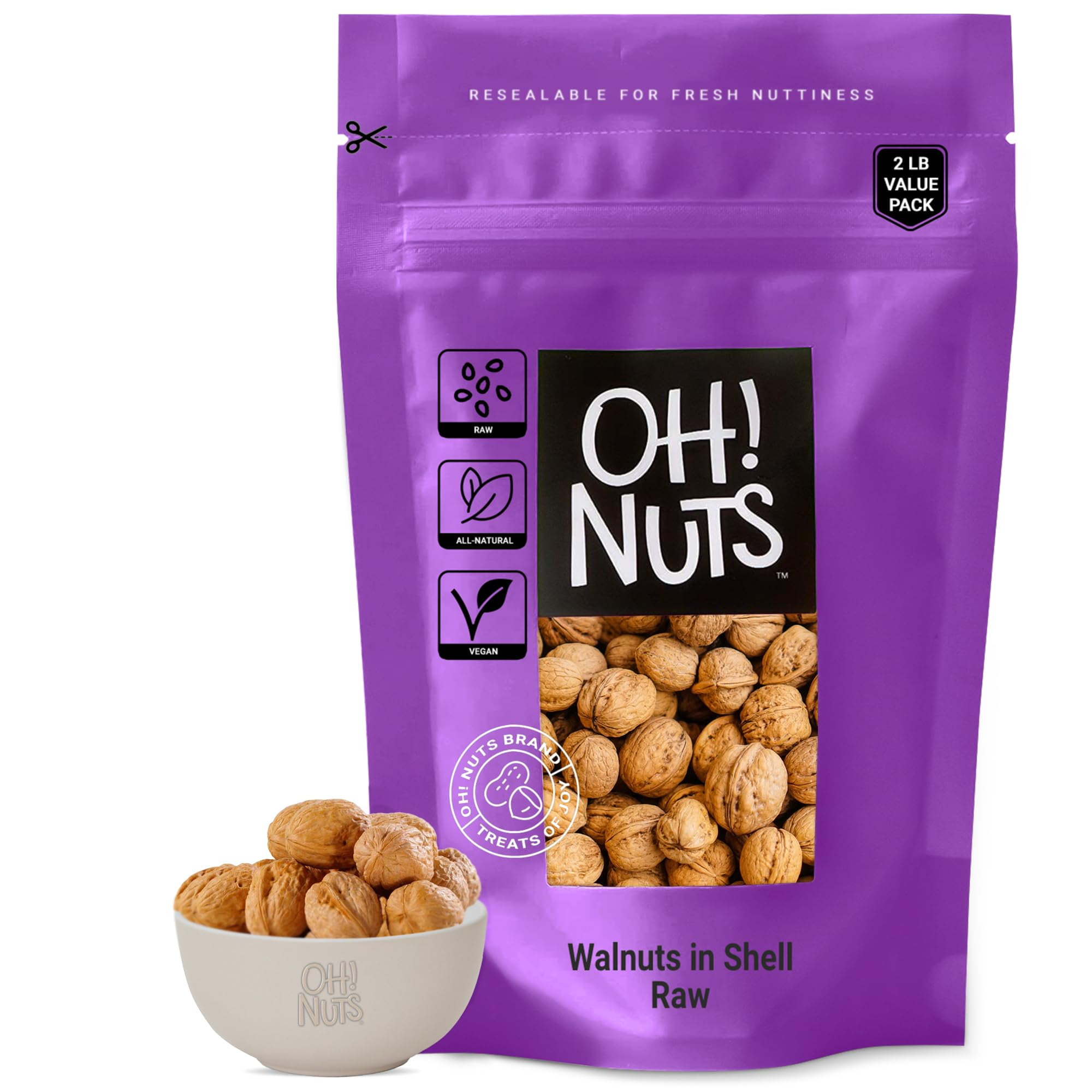 Oh! Nuts Walnuts in DEF29 Shell - Raw - 100% Natural - 2 lb - Whole ...