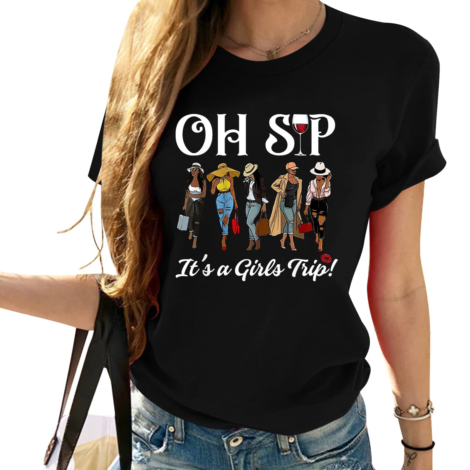 Oh Sip It's A Girls Trip Wine Party Black Women Queen Funny T-Shirt - Walmart.com