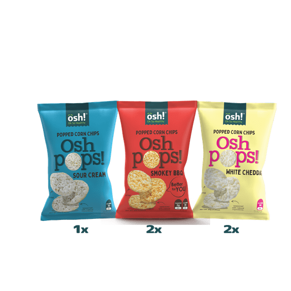 Oh So Healthy, Popped Corn Chips, Assorted Packs 2xBBQ, 2xWhite Cheddar ...