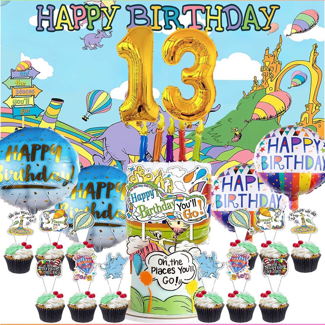 Oh The Places You'll Go Party Supplies Decor 13th Kit Balloons Birthday ...