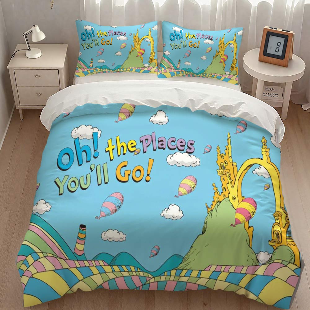 Oh The Places You'll Go Toddler Bedding Set for Girls Boys Child Sheet Comforter Pillow Gifts ...