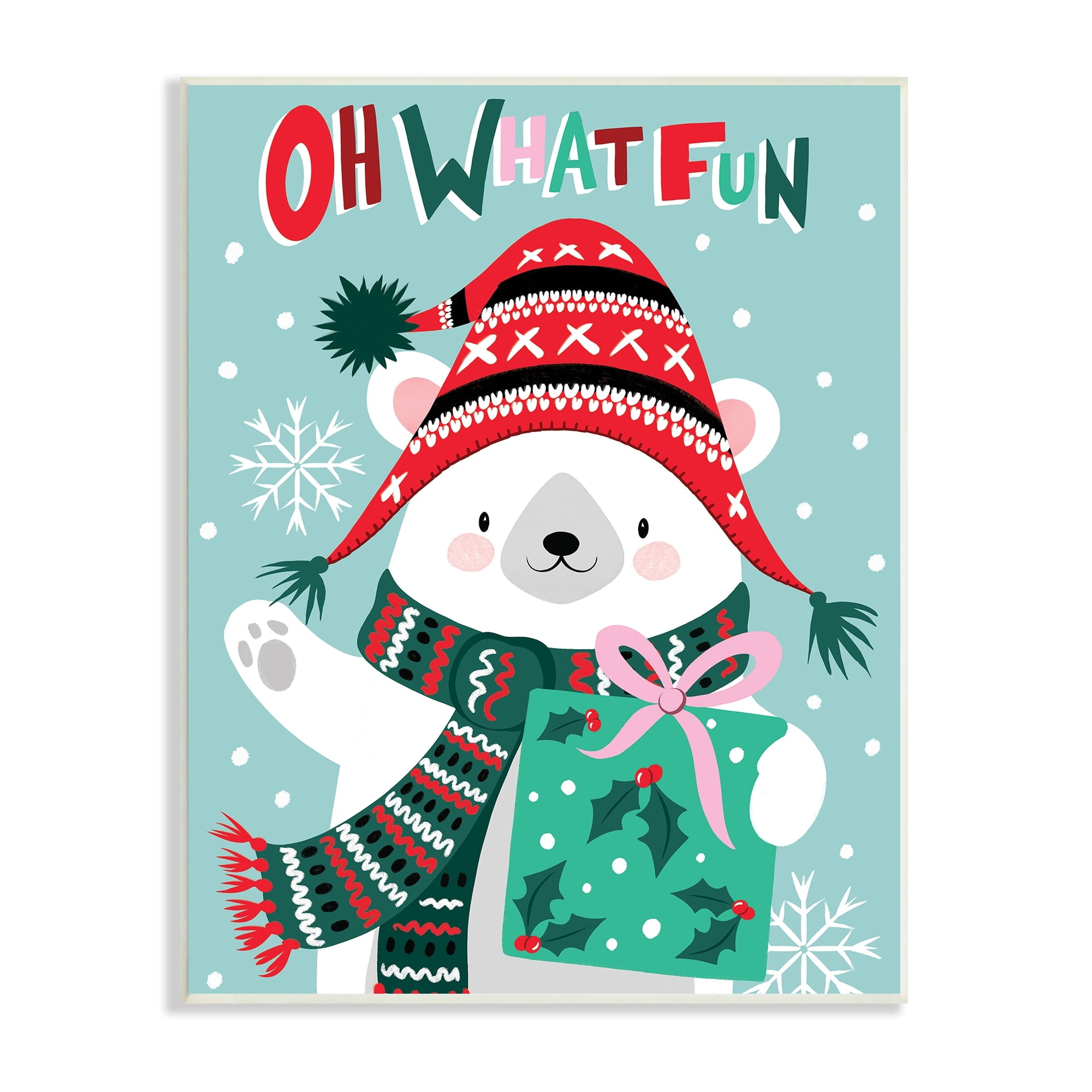 Oh What Fun Winter Polar Bear Falling Snowflakes Inspirational Graphic ...