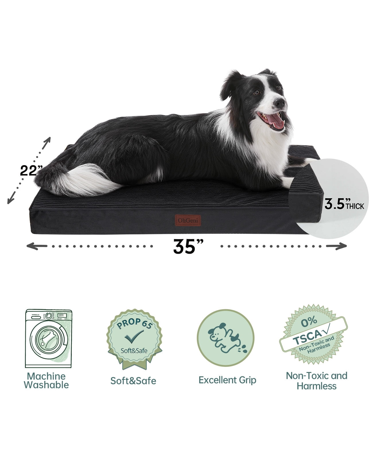 OhGeni, Orthopedic Dog Bed, 35"x22", Waterproof Washable, Large ...