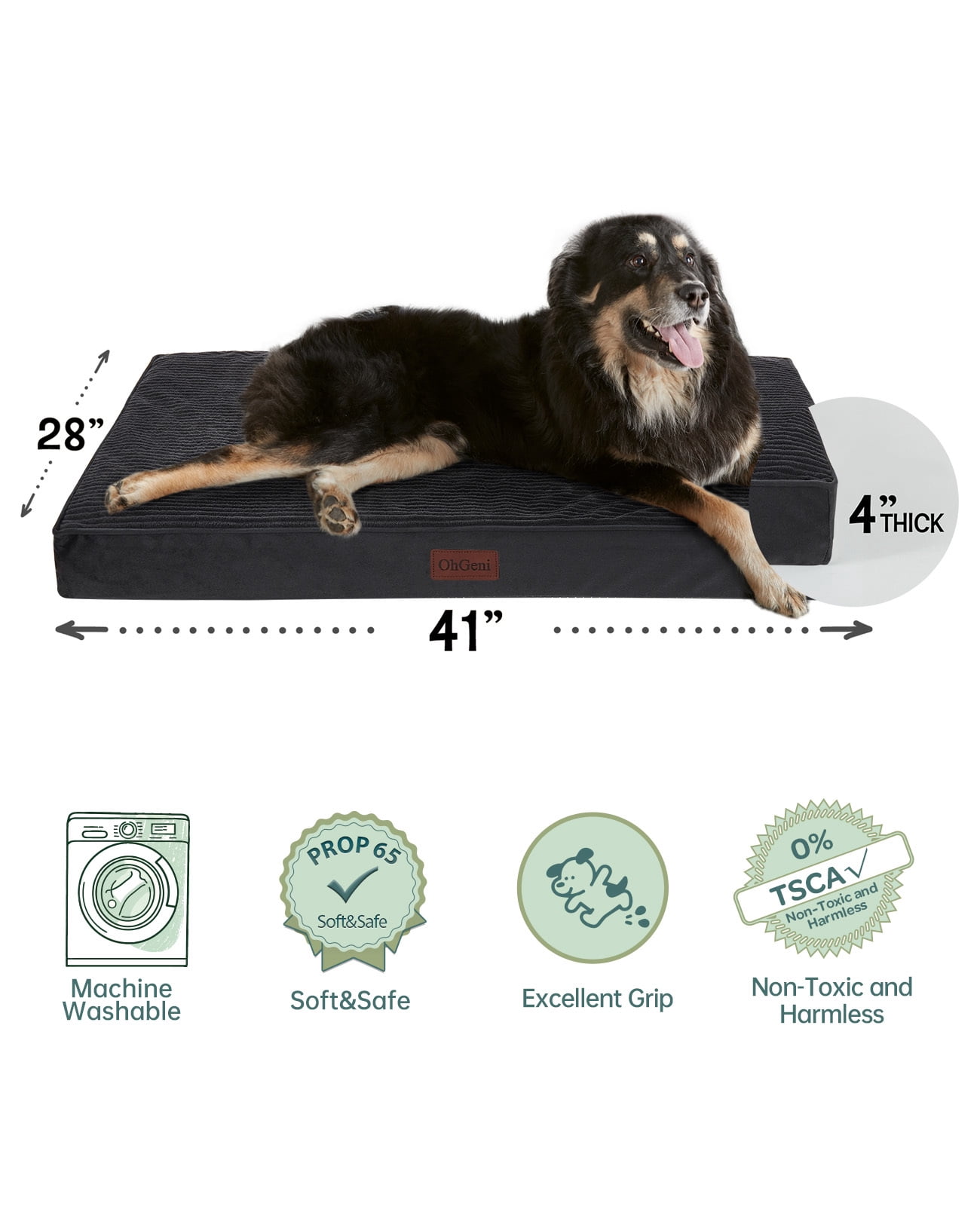 OhGeni Orthopedic Large Dog Bed, Deluxe Pet Bed for Crates, Waterproof ...