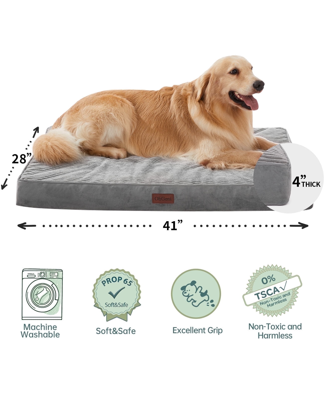 OhGeni 41in Orthopedic Waterproof & Machine Washable Dog Bed for Medium ...