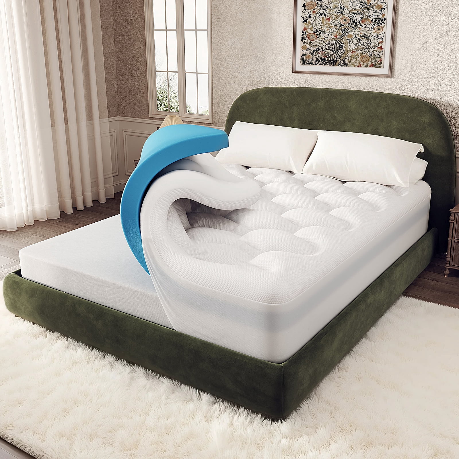 OhGeni 4 inch Dual Layer Queen Mattress Topper, 2 inch Gel Memory Foam ...