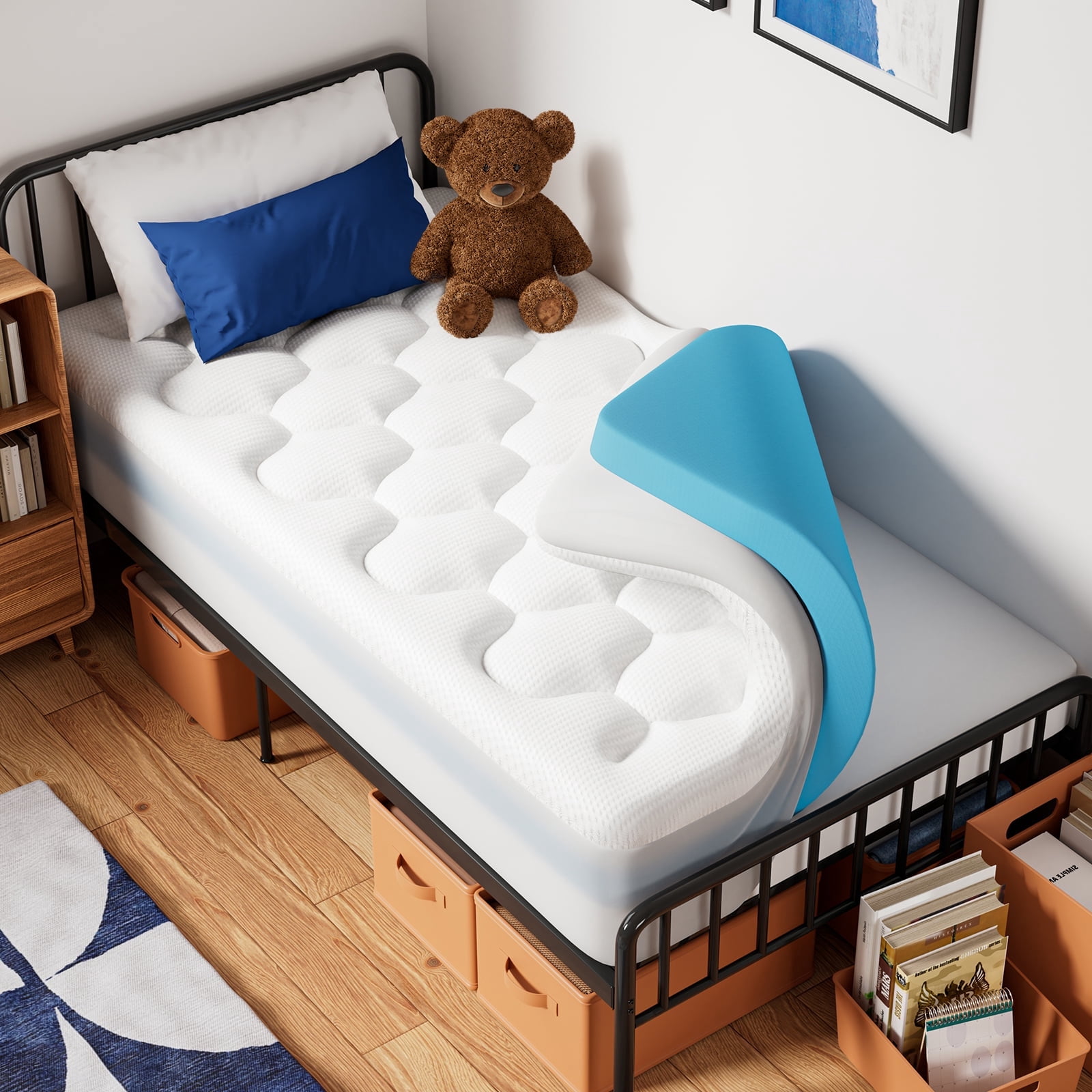 OhGeni 4 inch Dual Layer Twin XL Mattress Topper for College Dorm Room ...