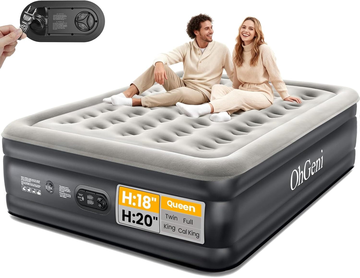 OhGeni Queen Air Mattress with Built in Pump, 18 Raised Blow Up ...