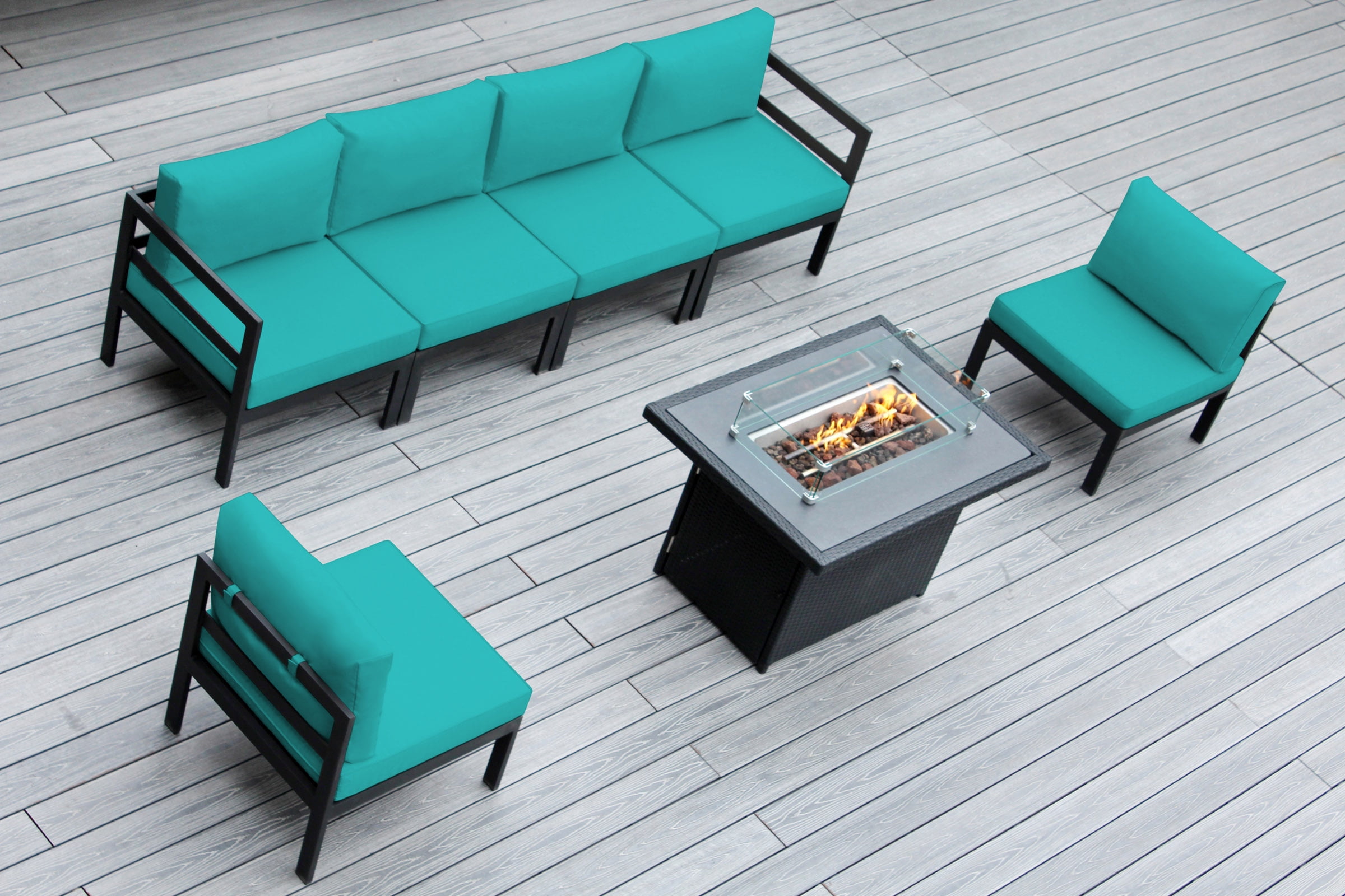 Ohana 7-piece Black Aluminum Sectional Set with Fire Table - Walmart.com