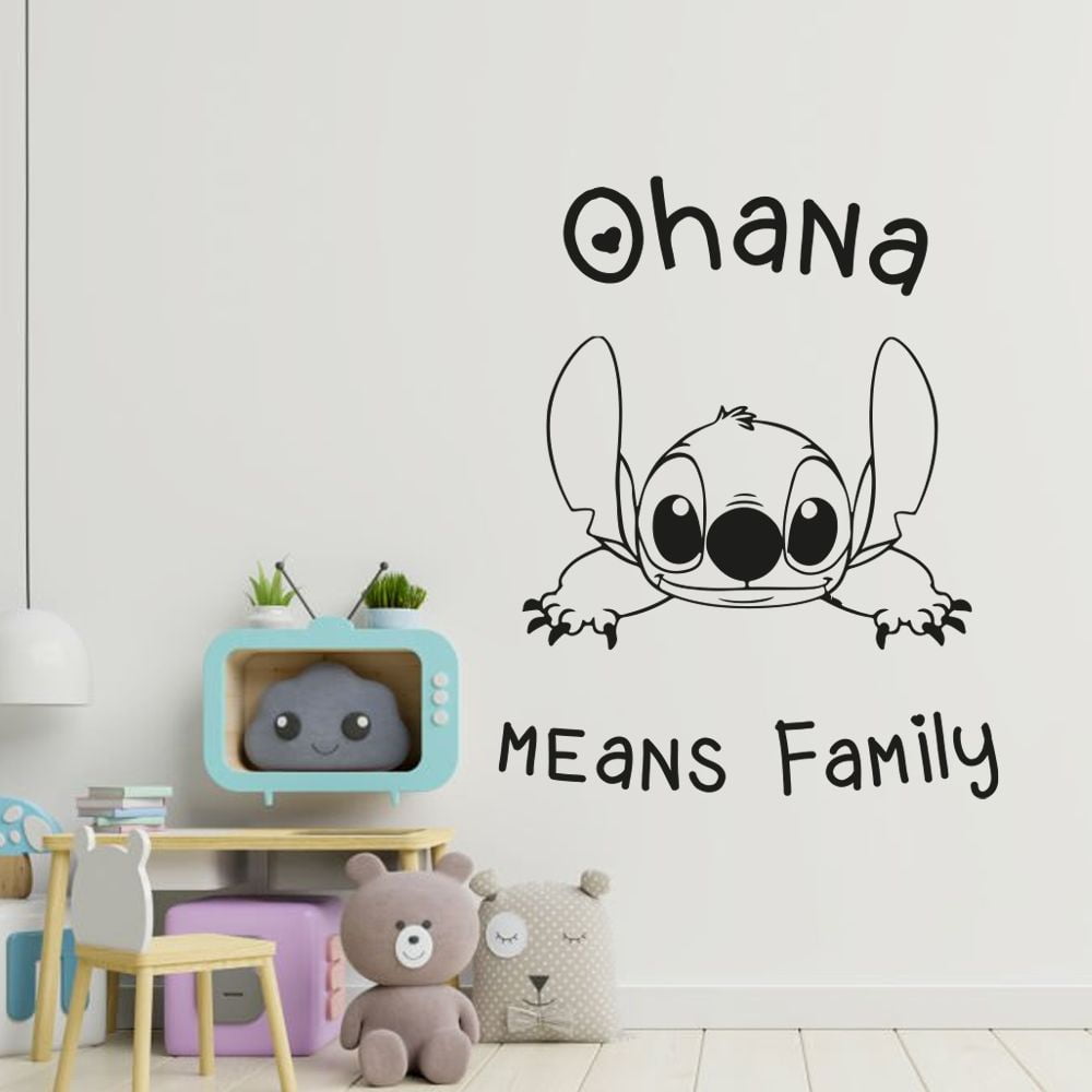 Ohana Means Family Lilo and Stitch Quote Cute Stitch Face Vinyl Wall ...