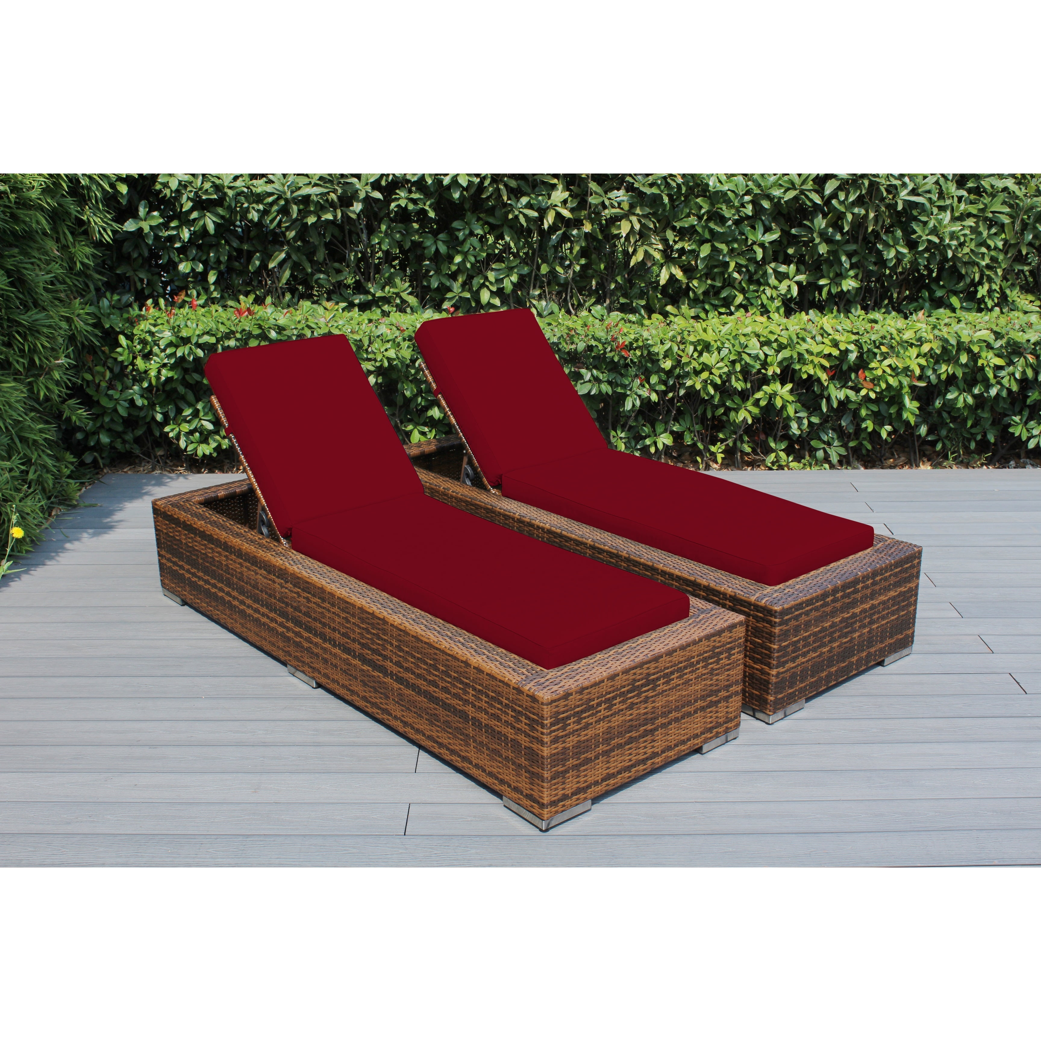 Ohana Outdoor Patio 2 Piece Mixed Brown Wicker Chaise Lounge Set - No ...