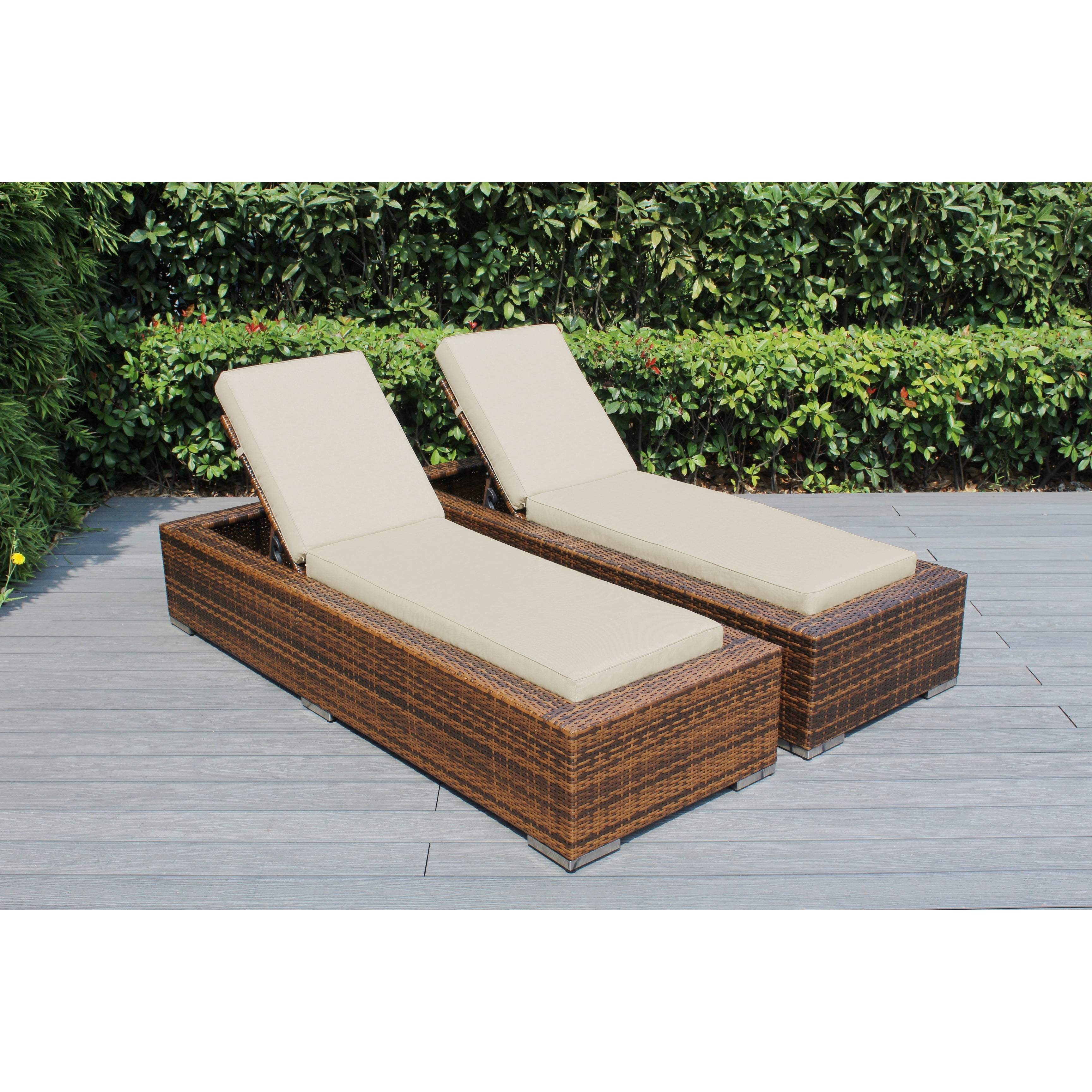 Ohana Outdoor Patio 2 Piece Mixed Brown Wicker Chaise Lounge Set - No ...
