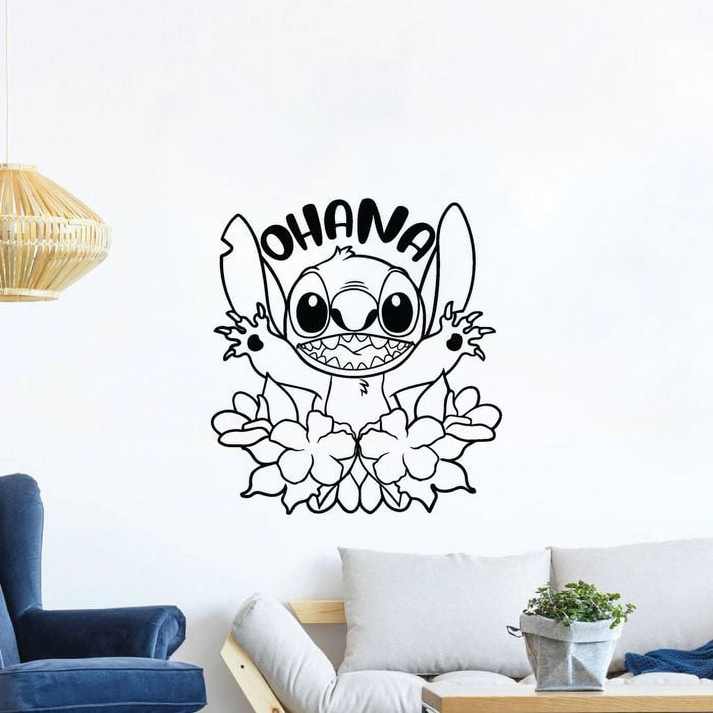 Ohana Stitch Floral Lilo and Stitch Disney Cartoon Wall Sticker Art ...