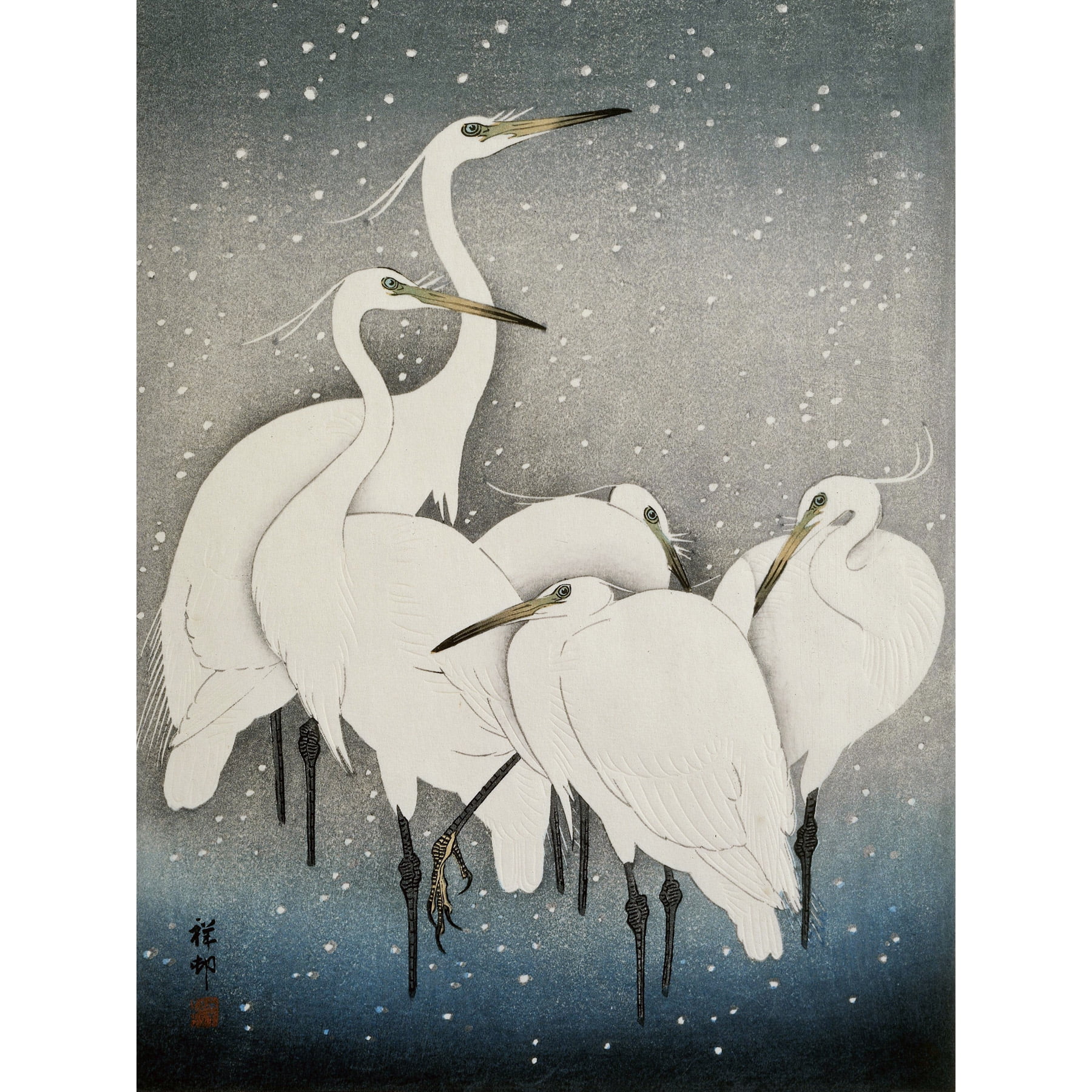 Ohara Koson Group Of Egrets Japanese Painting Extra Large XL Wall Art ...