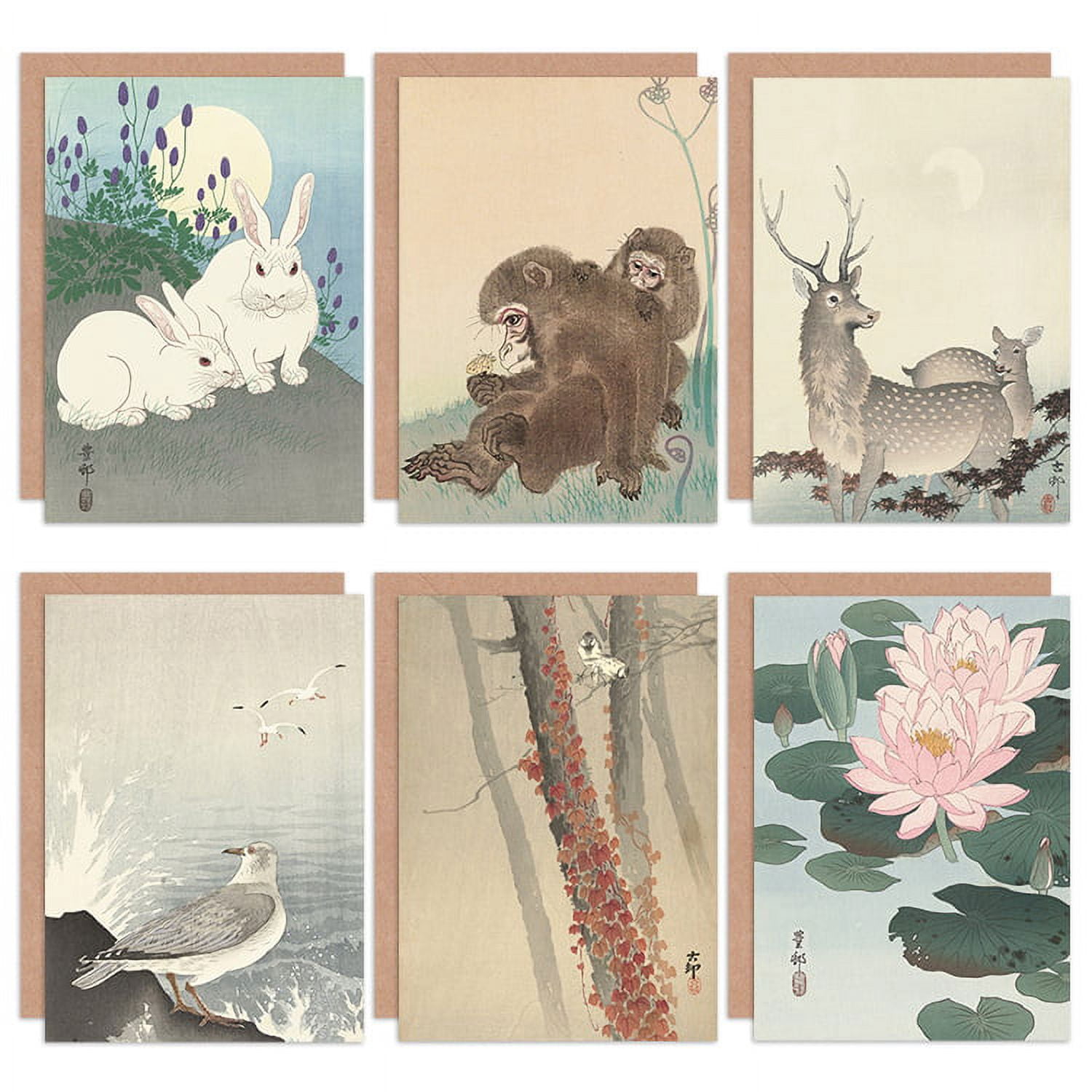 Ohara Koson Japanese Lily Ivy Seagull Deer Monkey Butterfly Rabbits ...
