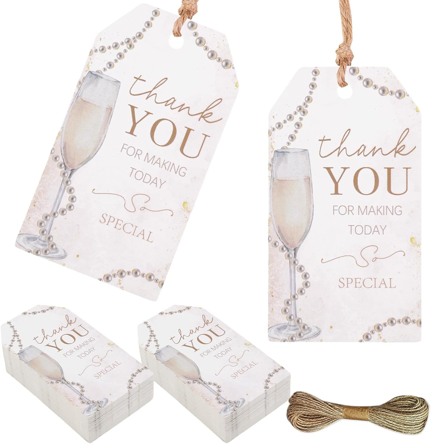 Ohgeecraft 50pcs Thank You Pearls and Prosecco Bridal Shower Tags Thank You for Making Today ...