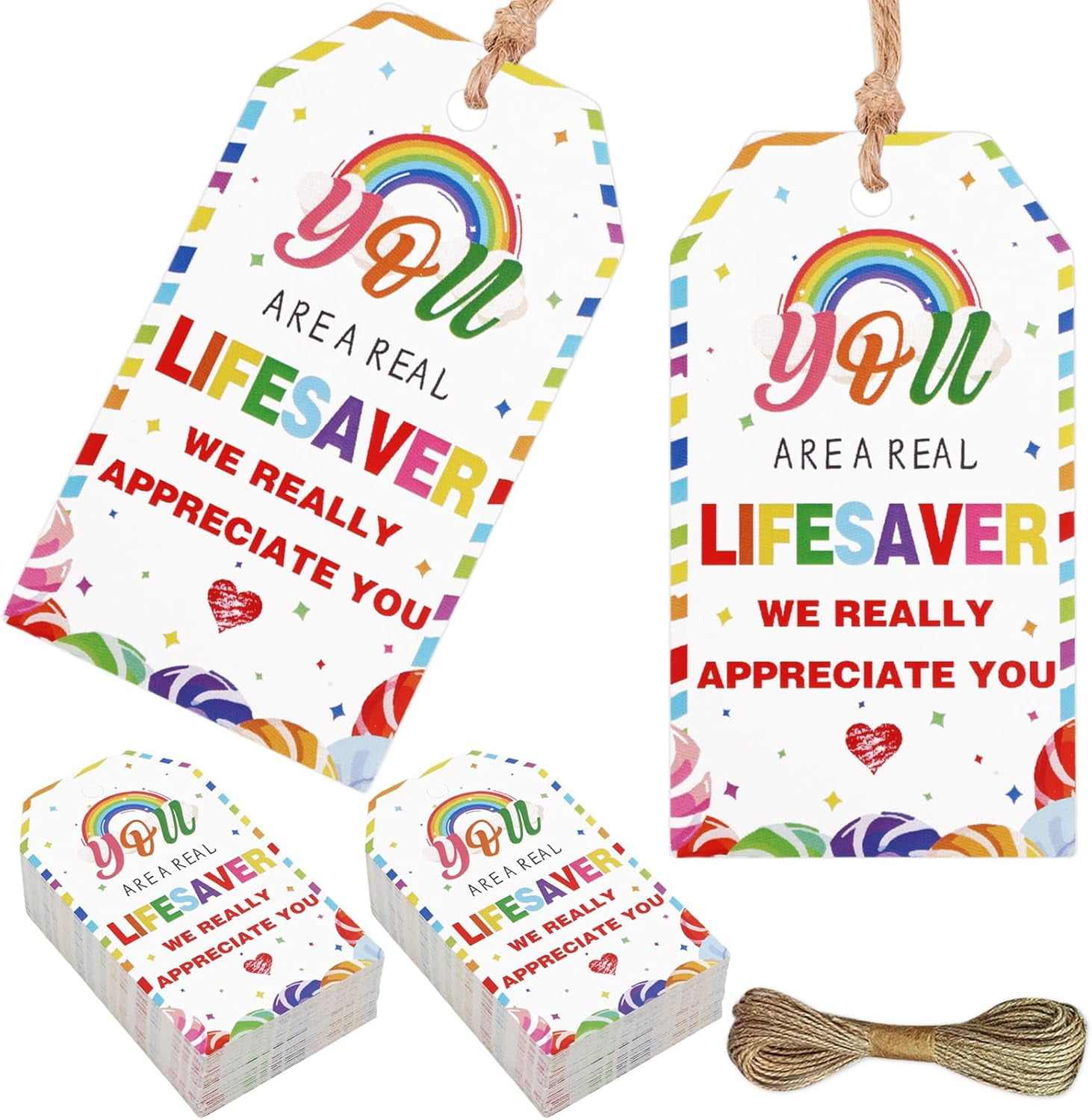 Ohgeecraft 50pcs You Are A Real Lifesaver Thank You Gift Tags Appreciation Tags with String We ...