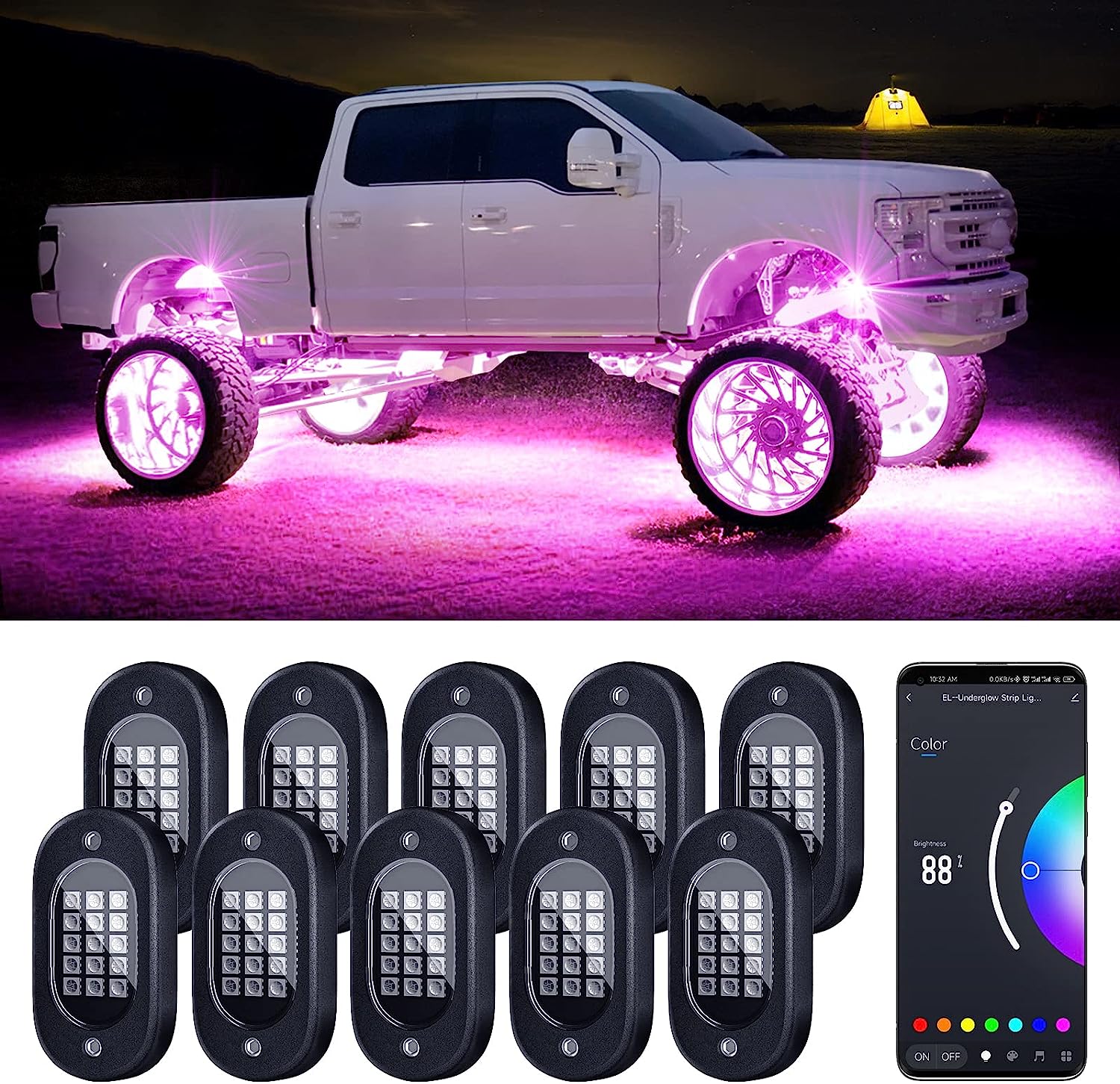 LED Rock Lights for Trucks 10 Pods Multicolor Underglow Lights for Trucks with App Control ...