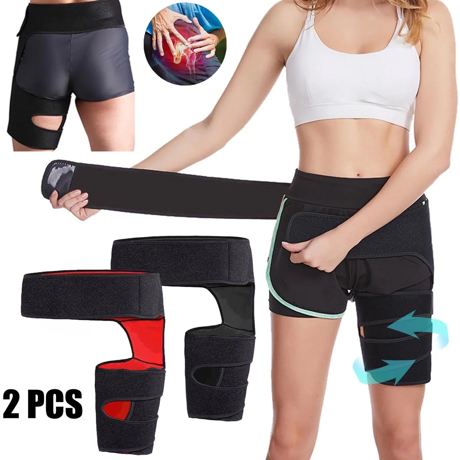 OhhGo 2 Pcs Compression Thigh Sleeve, Adjustable Hip Brace Groin ...