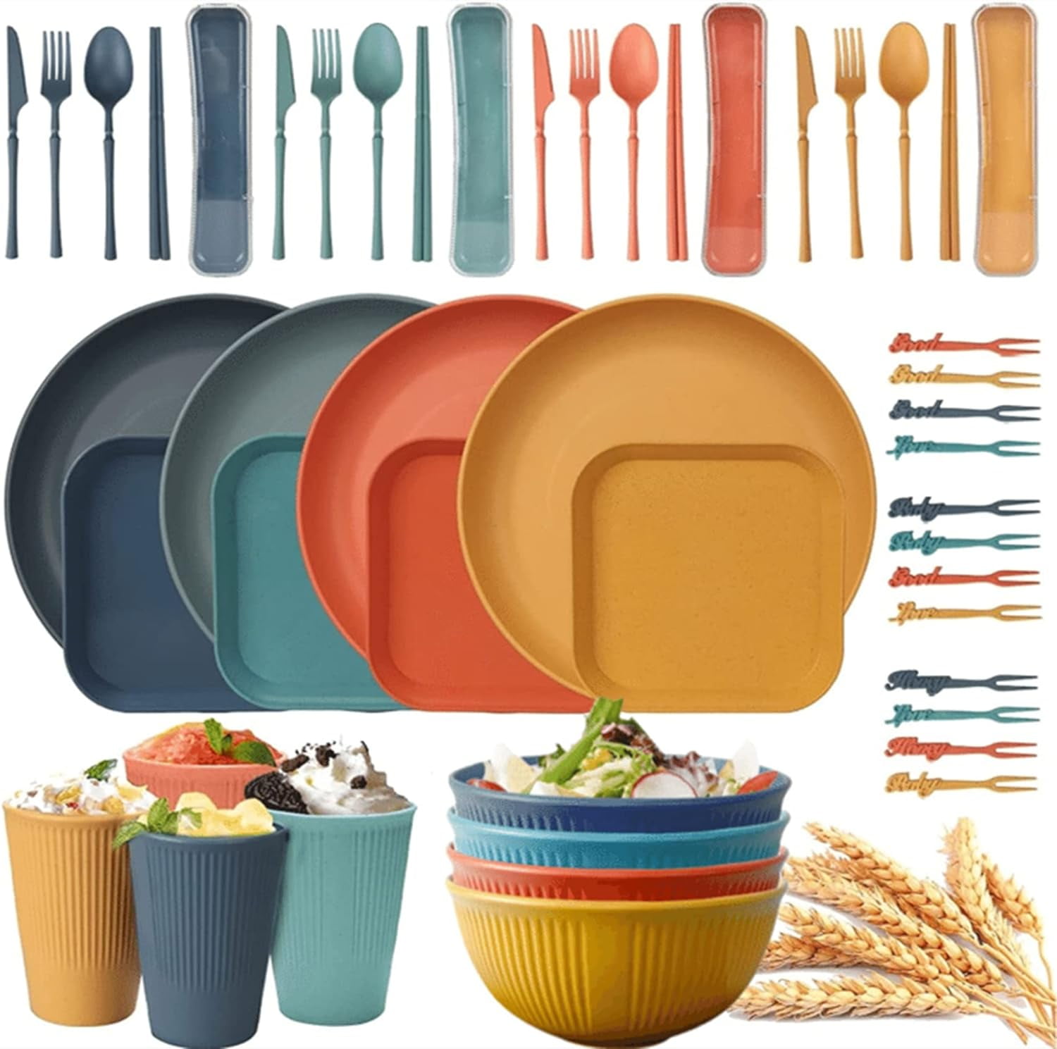 OhhGo 48Pcs Wheat Straw Dinnerware Sets – Reusable Unbreakable ... OhhGo 48Pcs Wheat Straw Dinnerware Sets – Reusable Unbreakable ...