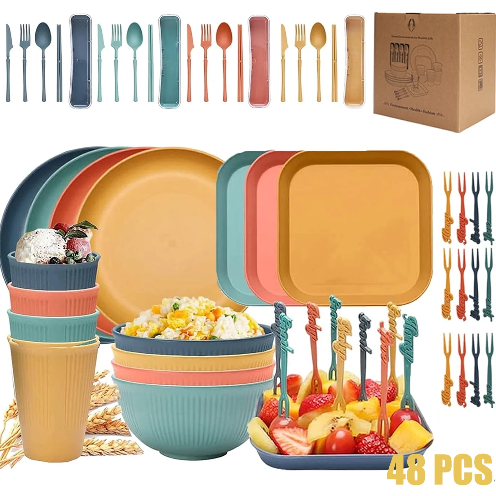 OhhGo 48Pcs Durable Wheat Straw Tableware- Bowls, Plates, Cups ... OhhGo 48Pcs Durable Wheat Straw Tableware- Bowls, Plates, Cups ...