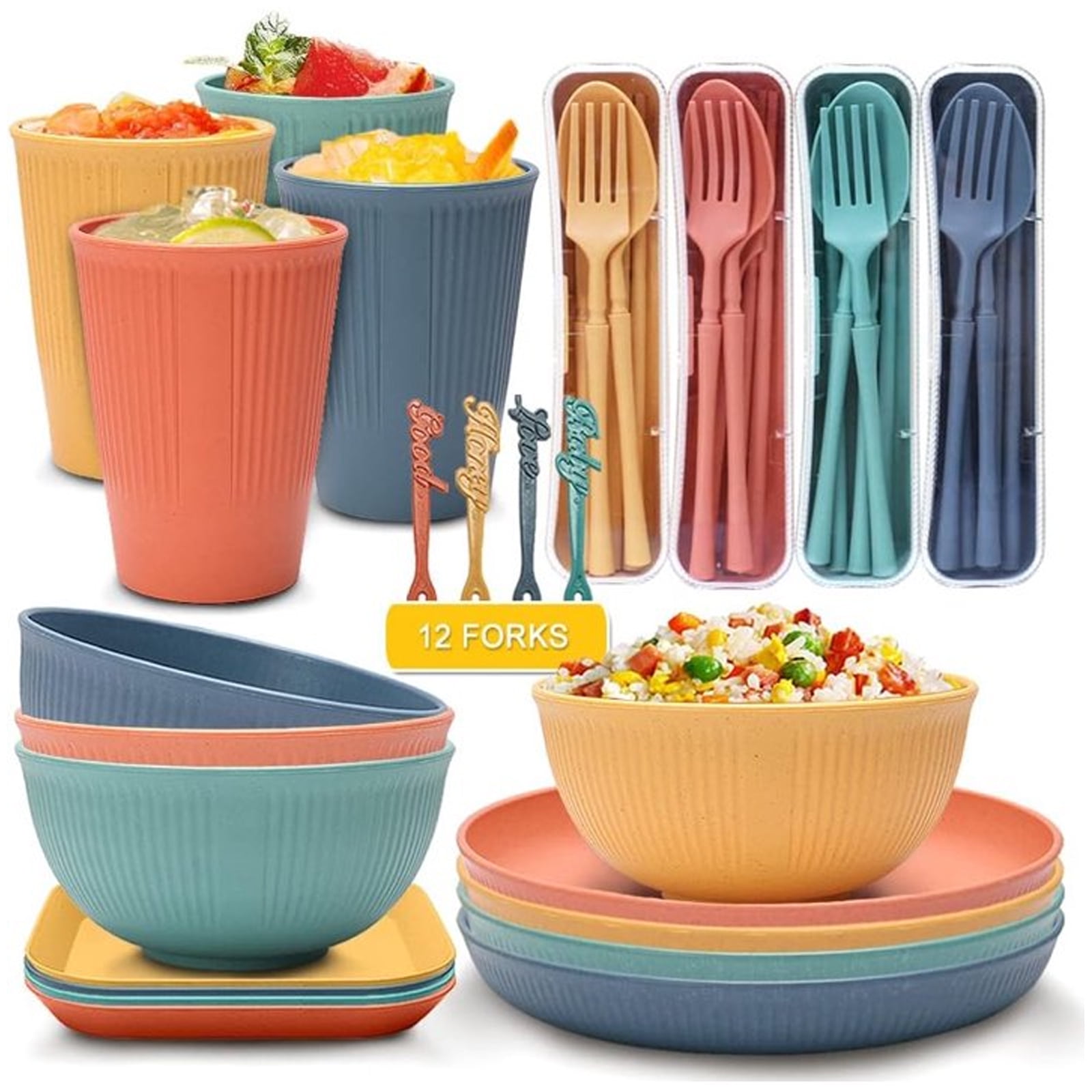 OhhGo 48Pcs Durable Wheat Straw Tableware- Bowls, Plates, Cups ... OhhGo 48Pcs Durable Wheat Straw Tableware- Bowls, Plates, Cups ...