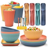 Bocaoying 18 Pcs Wheat Straw Dinnerware Sets, Lightweight, Reusable ...