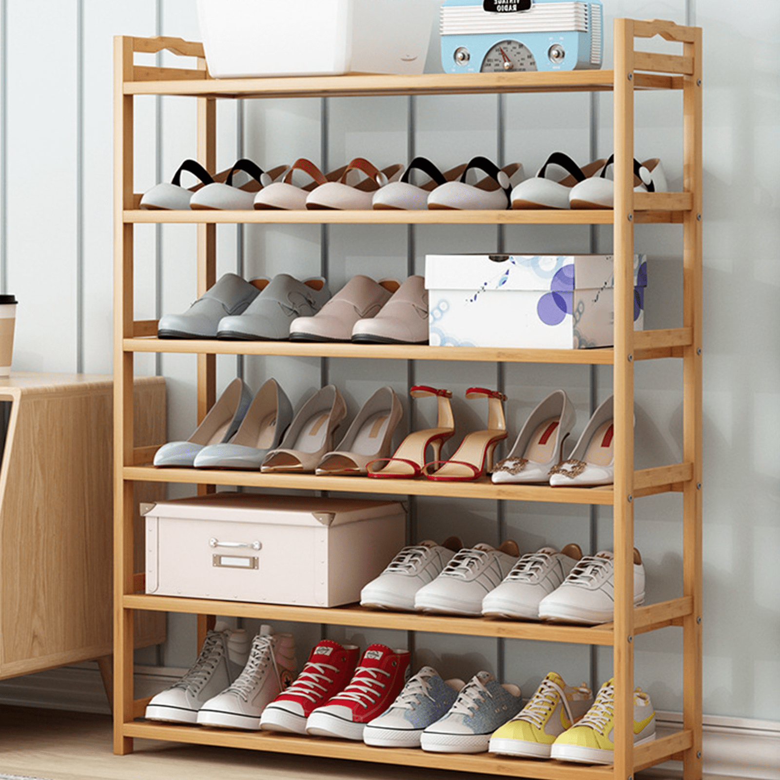 OhhGo 5-Tier Bamboo Shoe Rack Organizer, Free Standing Shoe Shelf ...