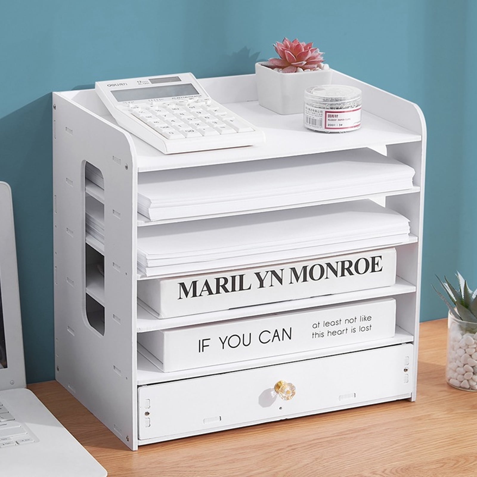 OhhGo 5 Tiers Paper Organizer with Drawer, Paper Letter Tray ...