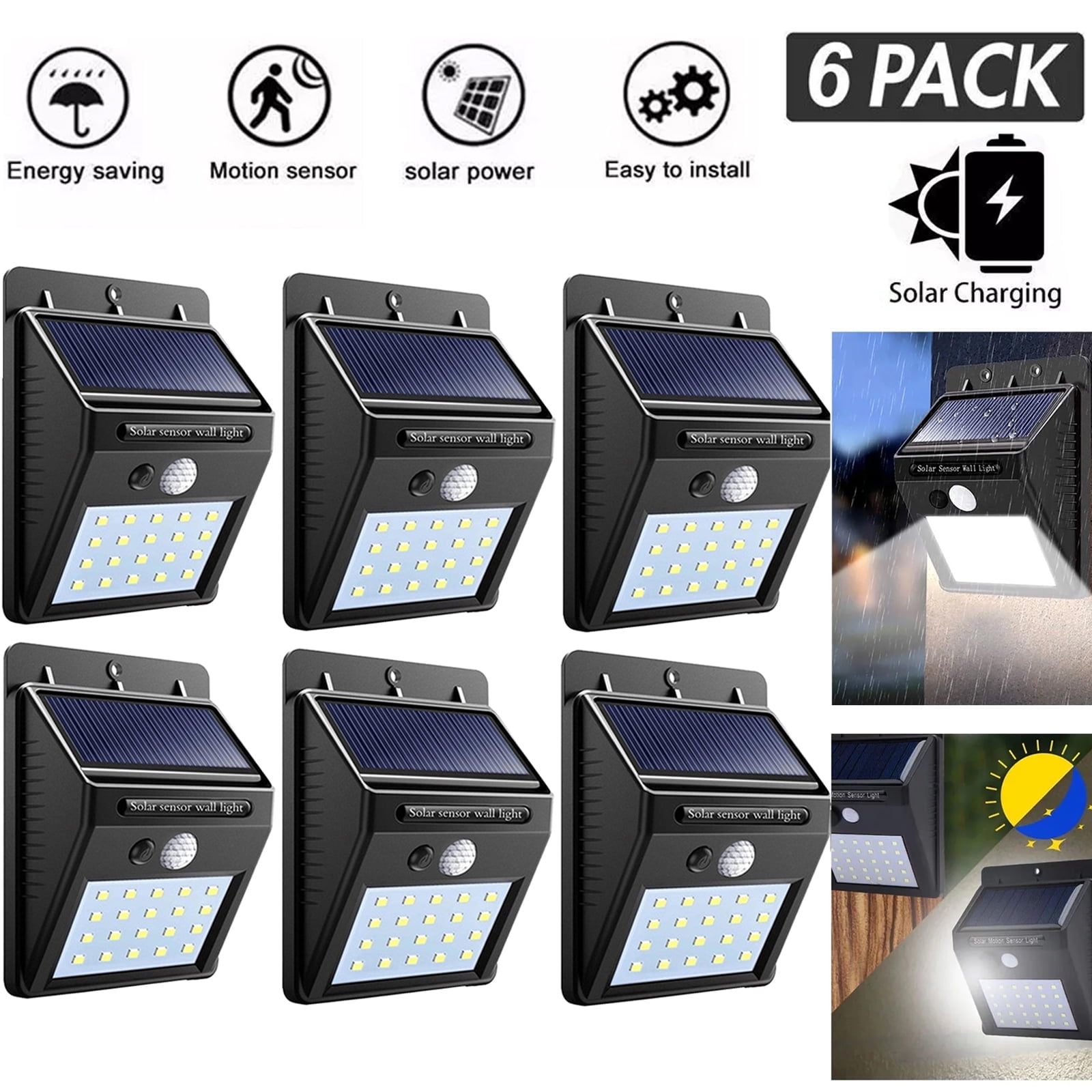 OhhGo 6 Pack 30 LED Solar Motion Sensor Lights, Wireless Outdoor Wall ...