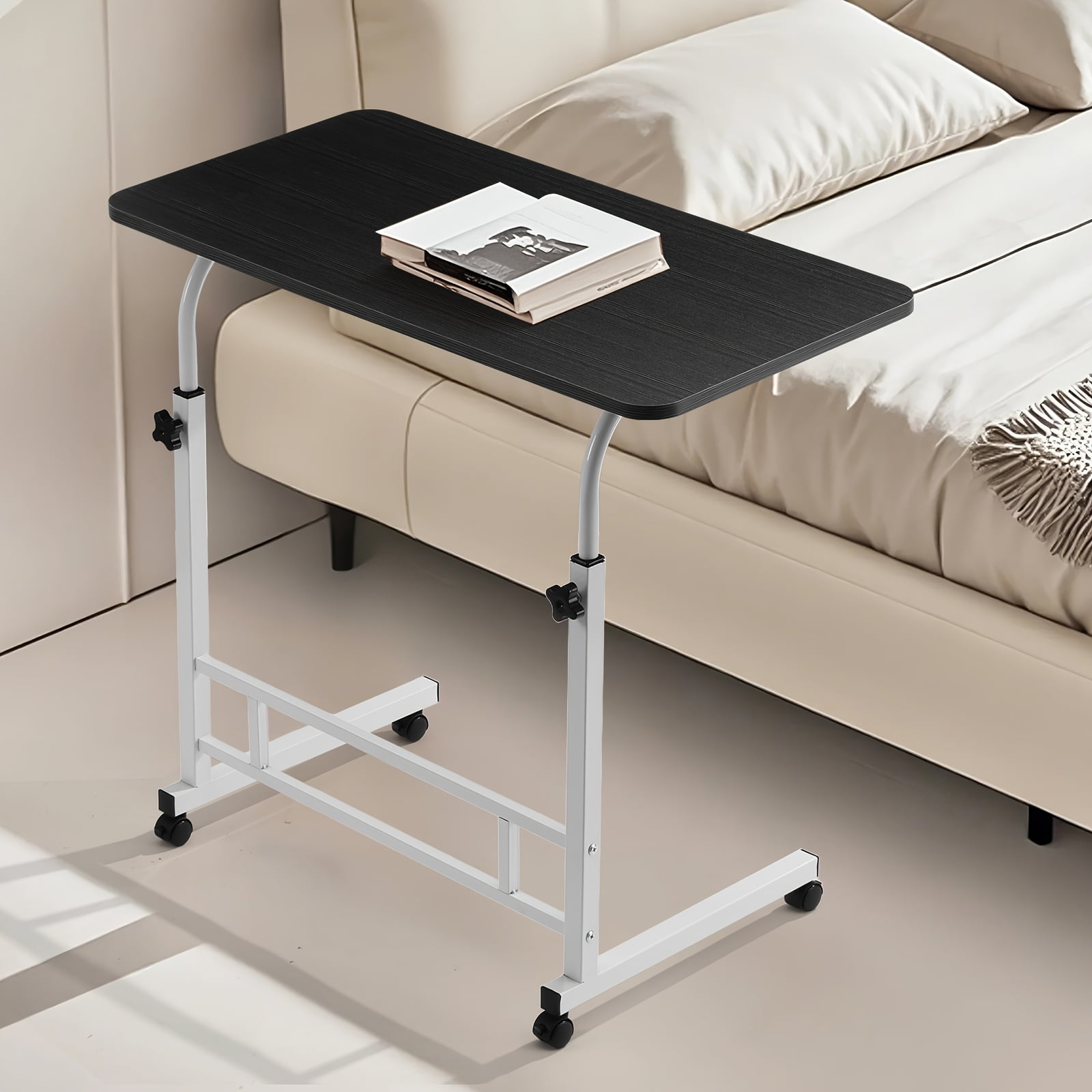 OhhGo C-Shaped Side End Table with Wheels, Mobile Office Desk Side ...