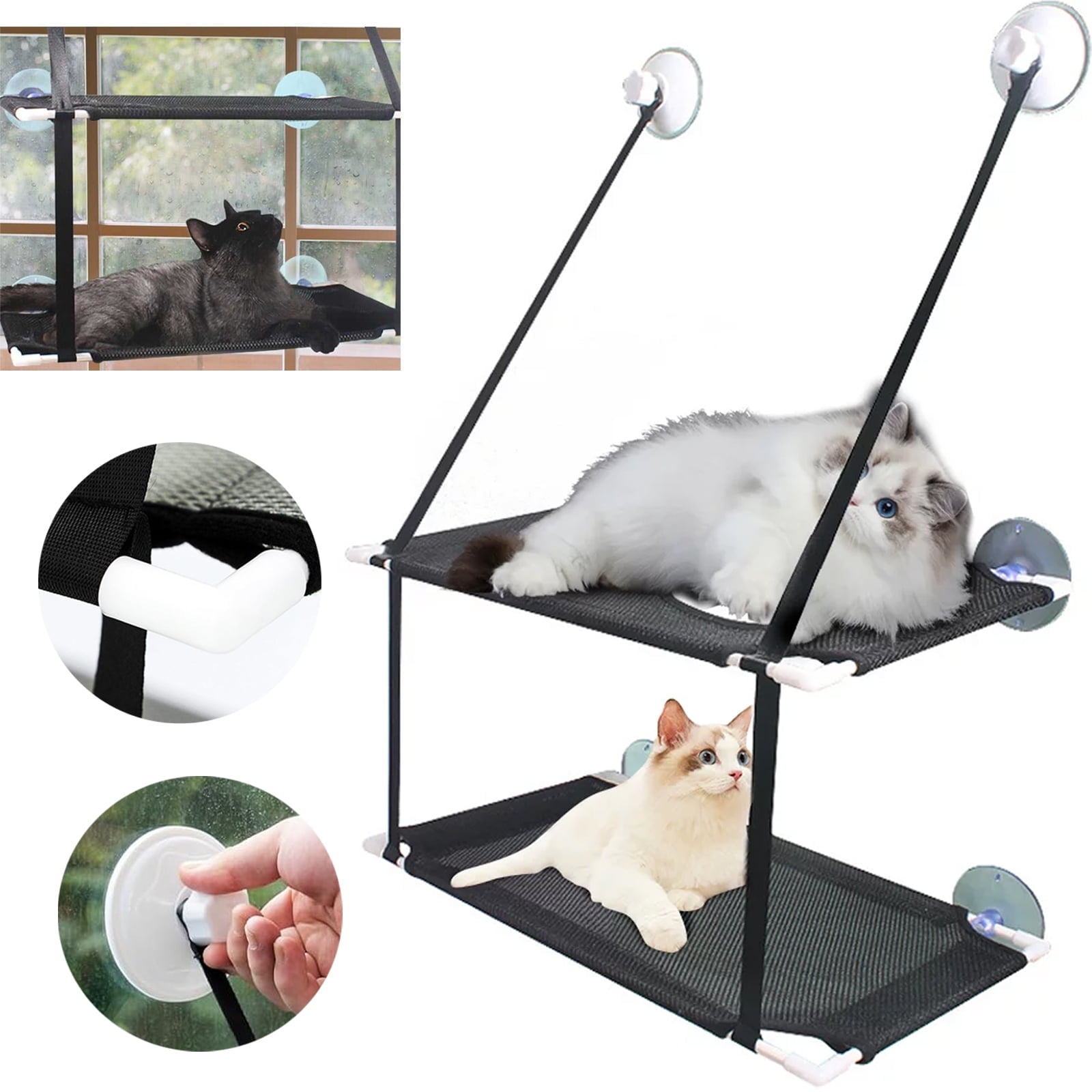 OhhGo Cat Window Perch, Double Layer Cat Hammock Sturdy Cat Window Bed ...