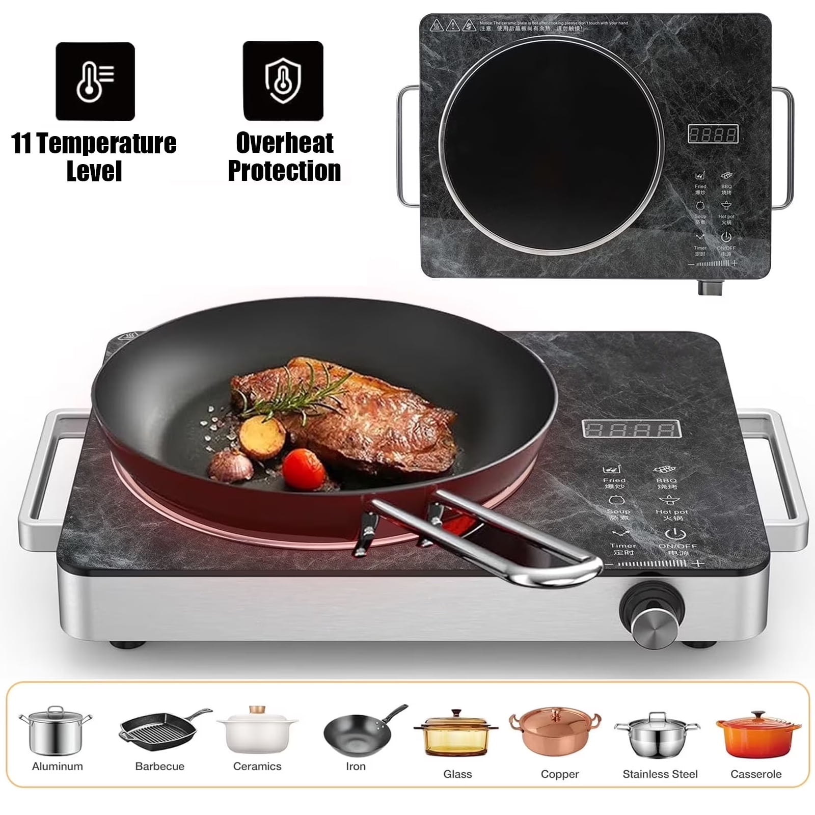 OhhGo Electric Ceramic Stove, 2200W Hot Plate Infrared Induction Cooker ...
