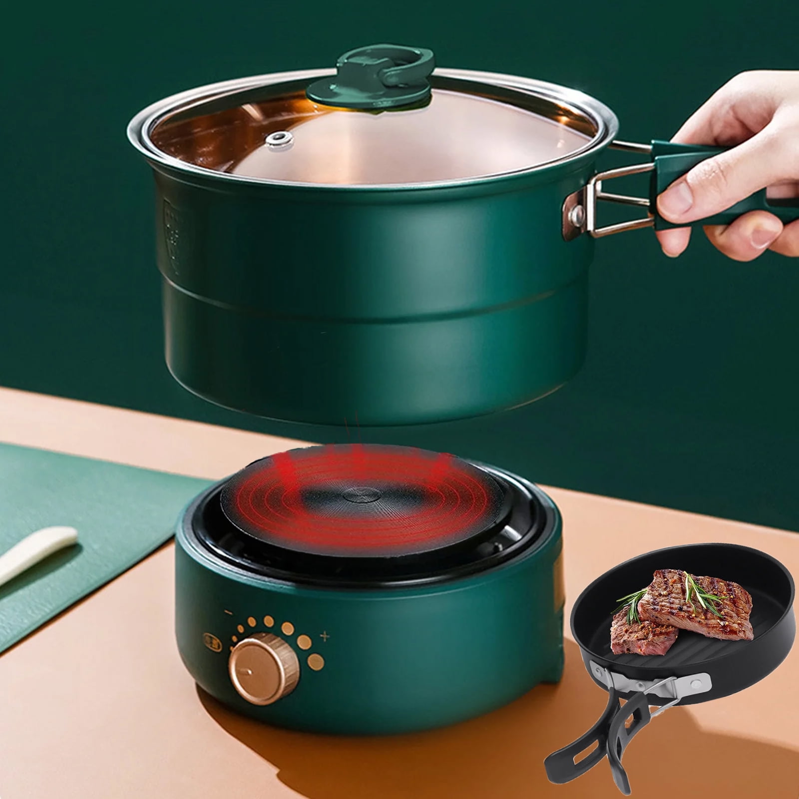 OhhGo Electric Hot Pot, Folding Non-Stick Cooking Hot Pot Noodles ...