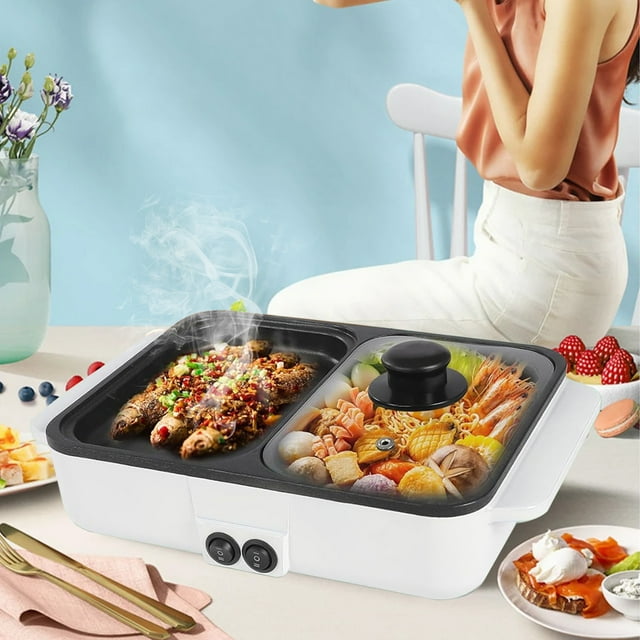 OhhGo Electric Hot Pot with Grill, 2 in 1 Indoor Non-Stick BBQ Grill ...