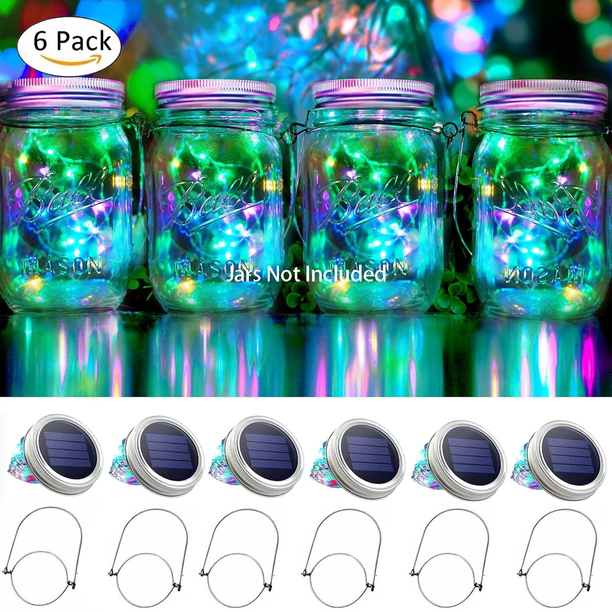 OhhGo 6 Pack LED Solar Mason Jar Lights, 20 LED String, Outdoor Decor ...