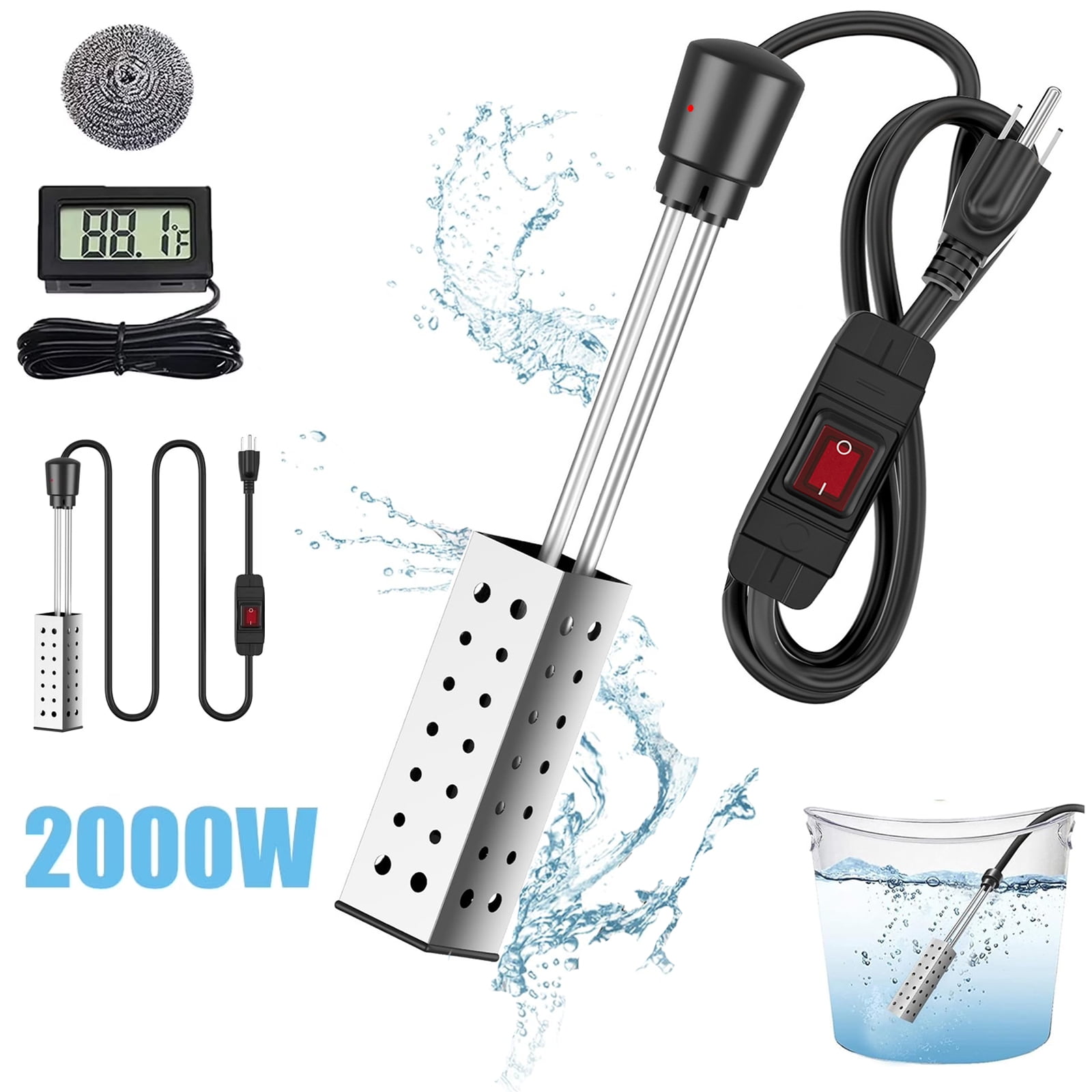 OhhGo Immersion Water Heater, 2000W Submersible Anti-scalding Bucket ...