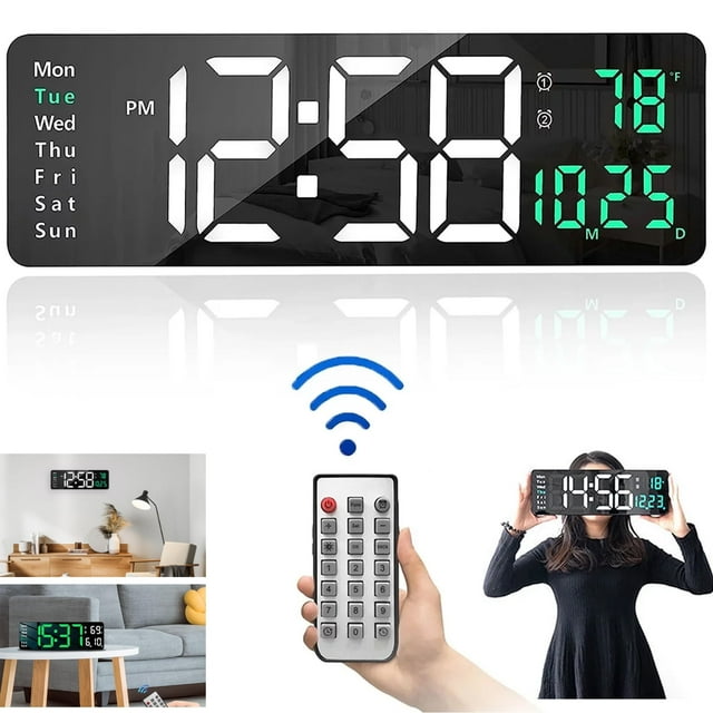 OhhGo 16.2 Inch LED Wall Clock: Remote Control, Large Display, Auto Brightness, Alarm - Walmart.com