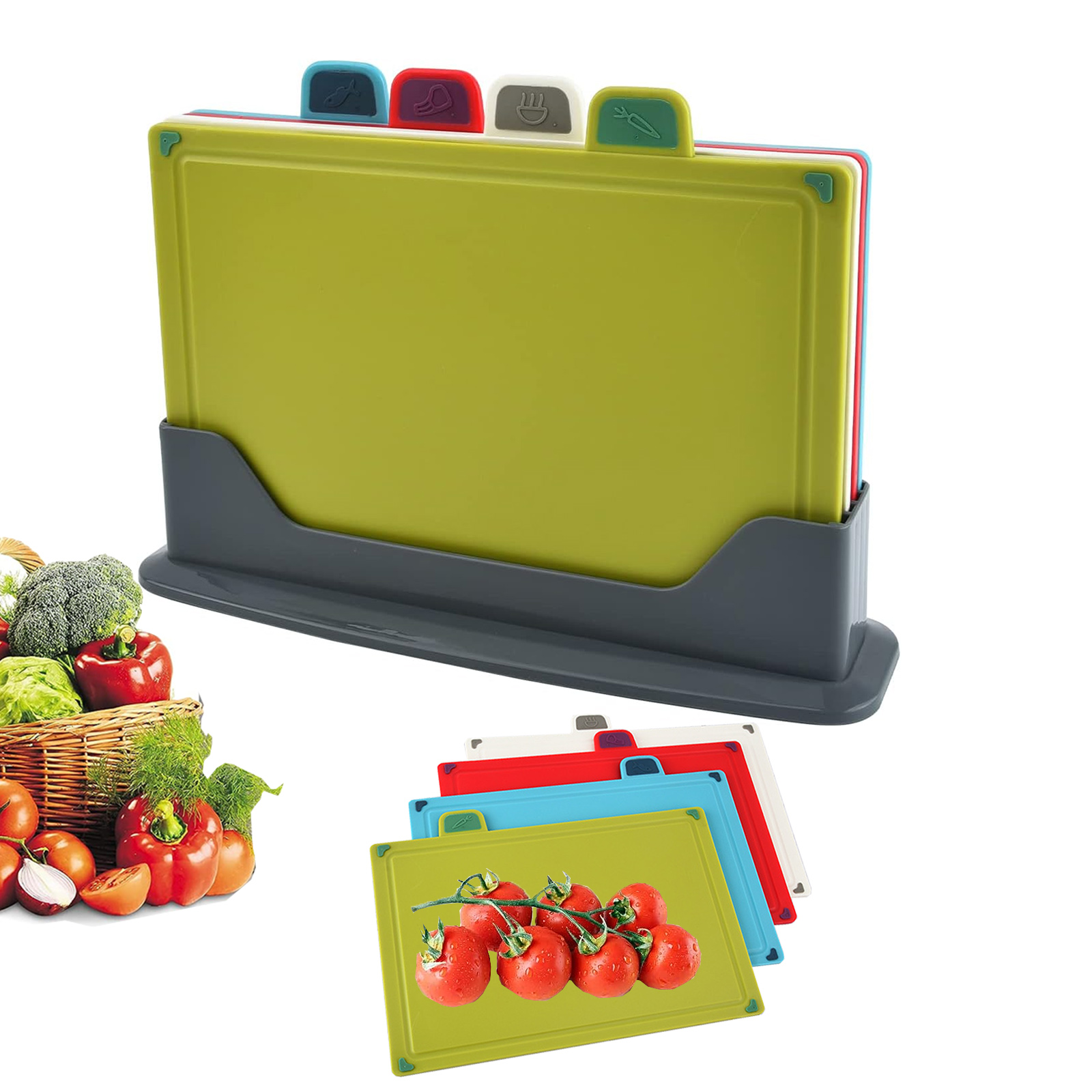 OhhGo Set of 4 Cutting Boards Set with Holder, Flexible Plastic ...