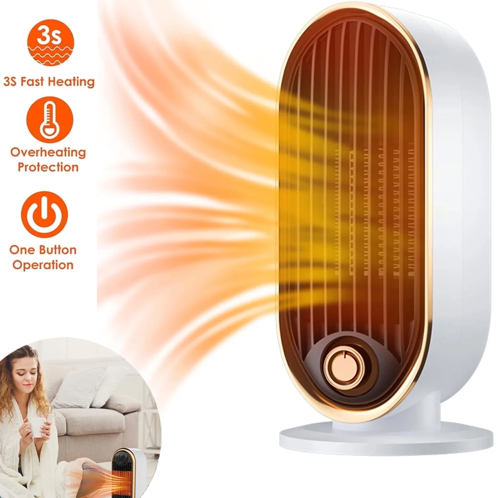 OhhGo Small Electric Space Heater for Indoor Use, 800W Fast Heating ...
