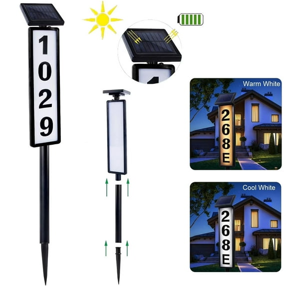 "OhhGo Solar Powered Address Sign, House Numbers with Waterproof Light ...