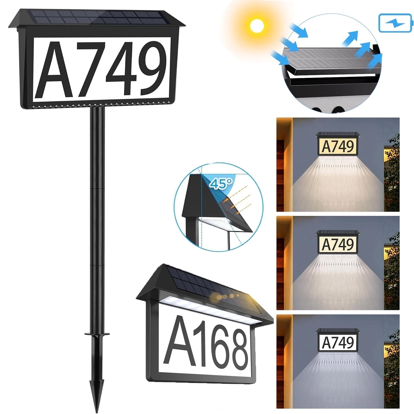 OhhGo Solar Address Sign, LED Illuminated House Numbers for Outside ...