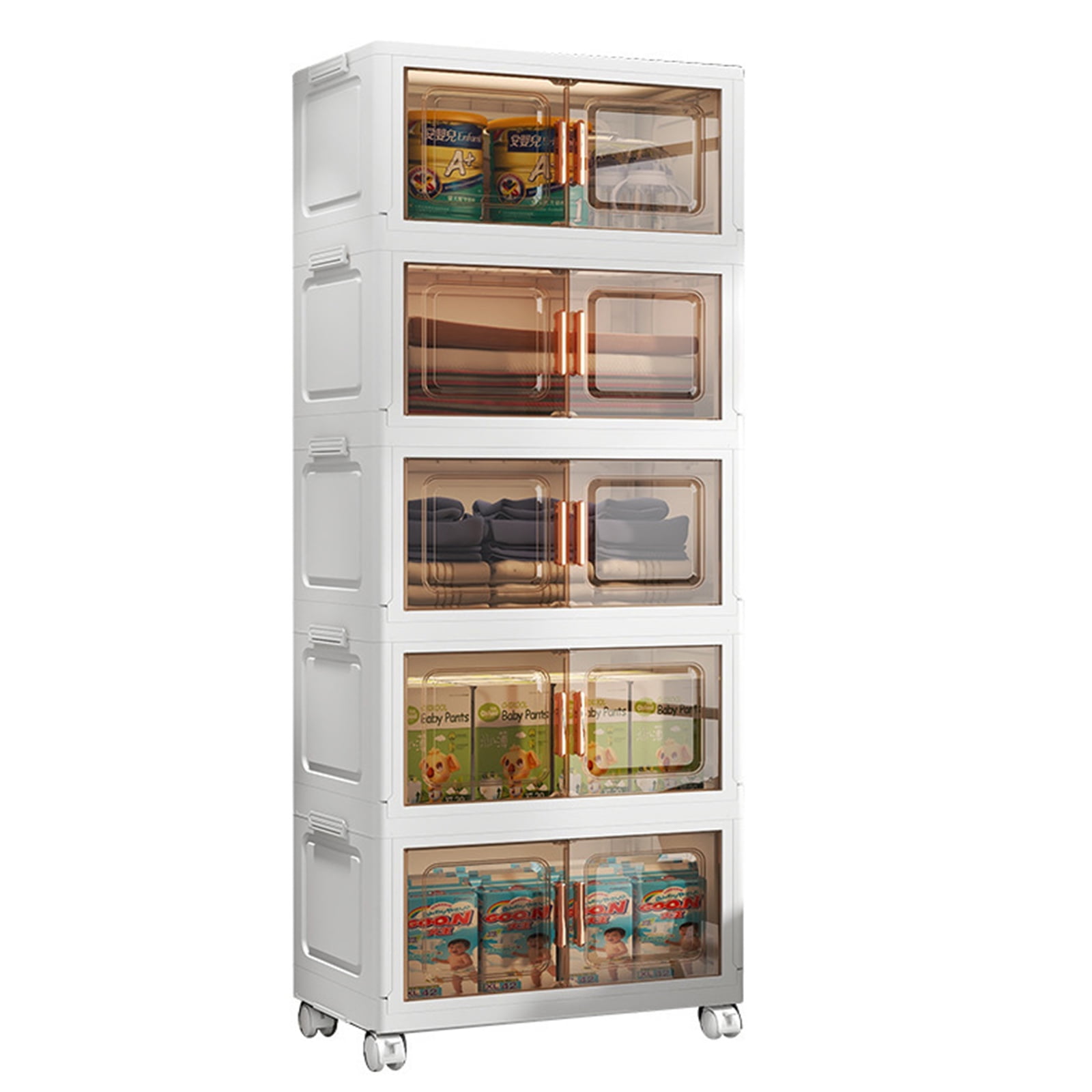 OhhGo Stackable Storage Bins with Lids and Wheels, 5 Tier Collapsible ...