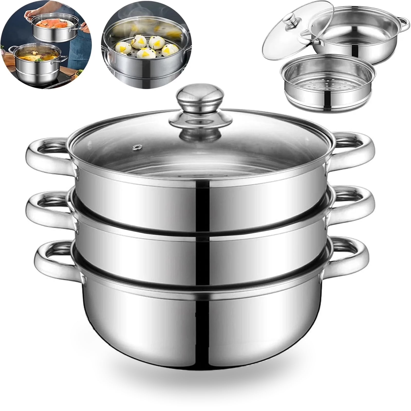 OhhGo Steamer for Cooking, 11 inch Stainless Steel Steamer Pot, 3 Tier ...