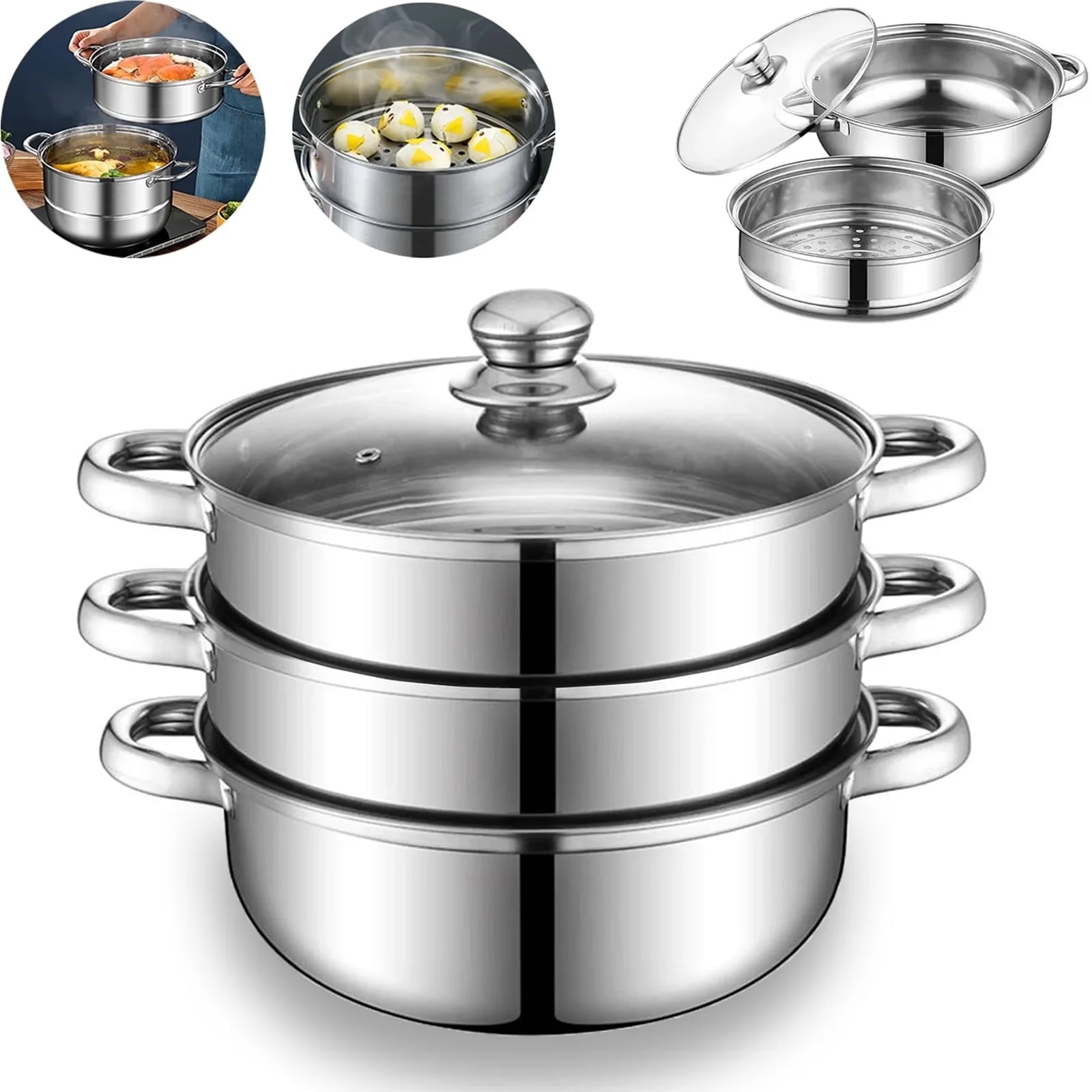 OhhGo Steamer for Cooking, 11 inch Stainless Steel Steamer Pot, 3 Tier ...