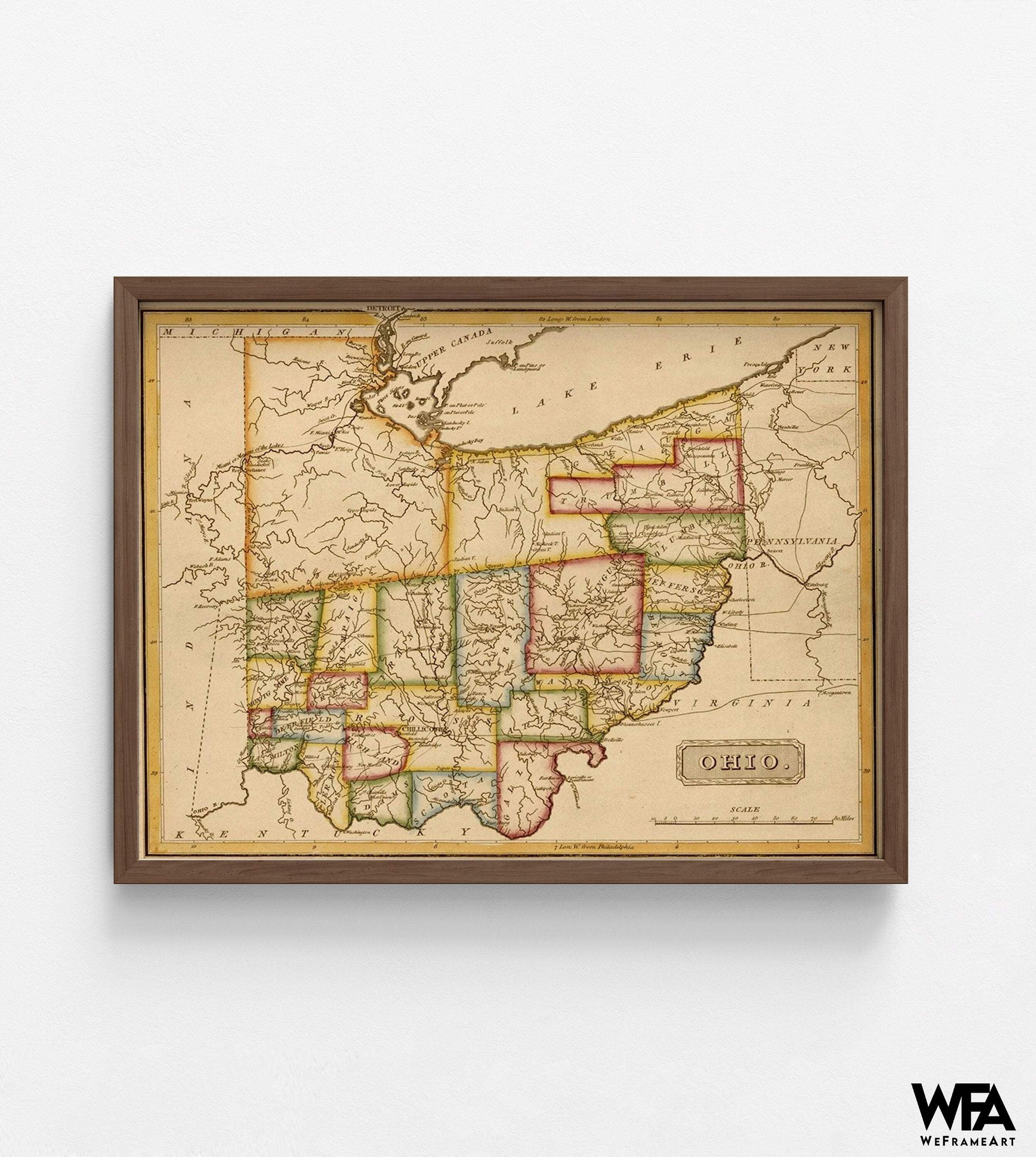 Ohio 1817, Large Ohio Map, Antique Ohio Gift Map, Rustic USA State Map ...