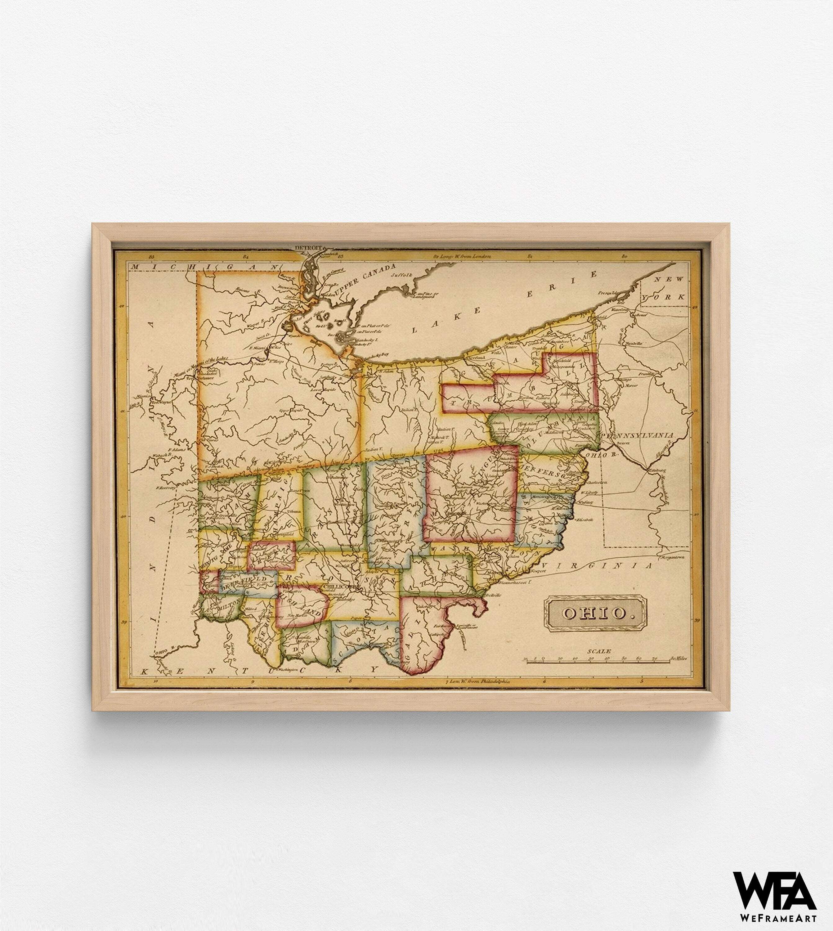 Ohio 1817, Large Ohio Map, Antique Ohio Gift Map, Rustic USA State Map ...